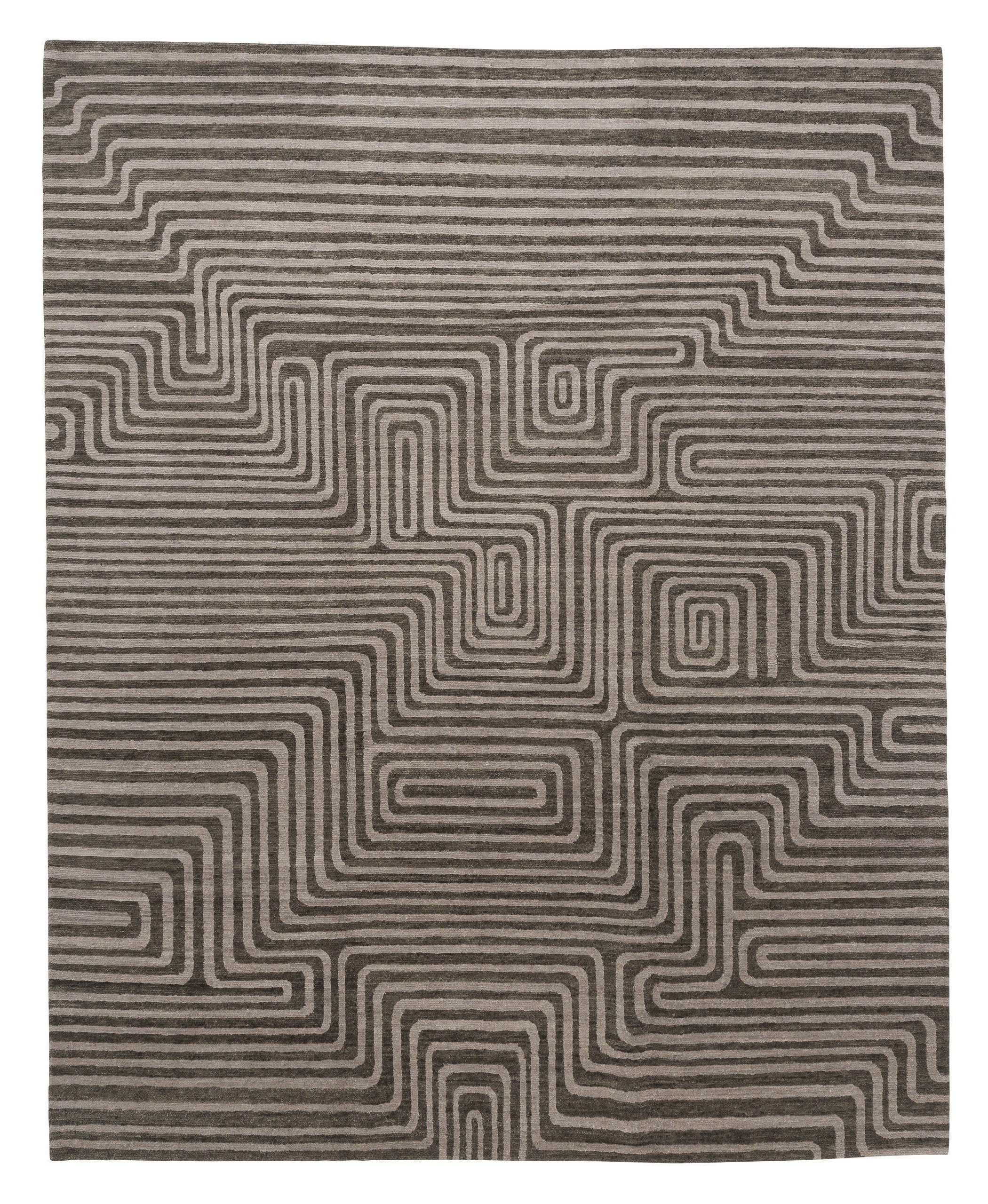 Tufenkian Plateau Geometric Hand-Knotted Wool Taupe/Neutral Area Rug ...