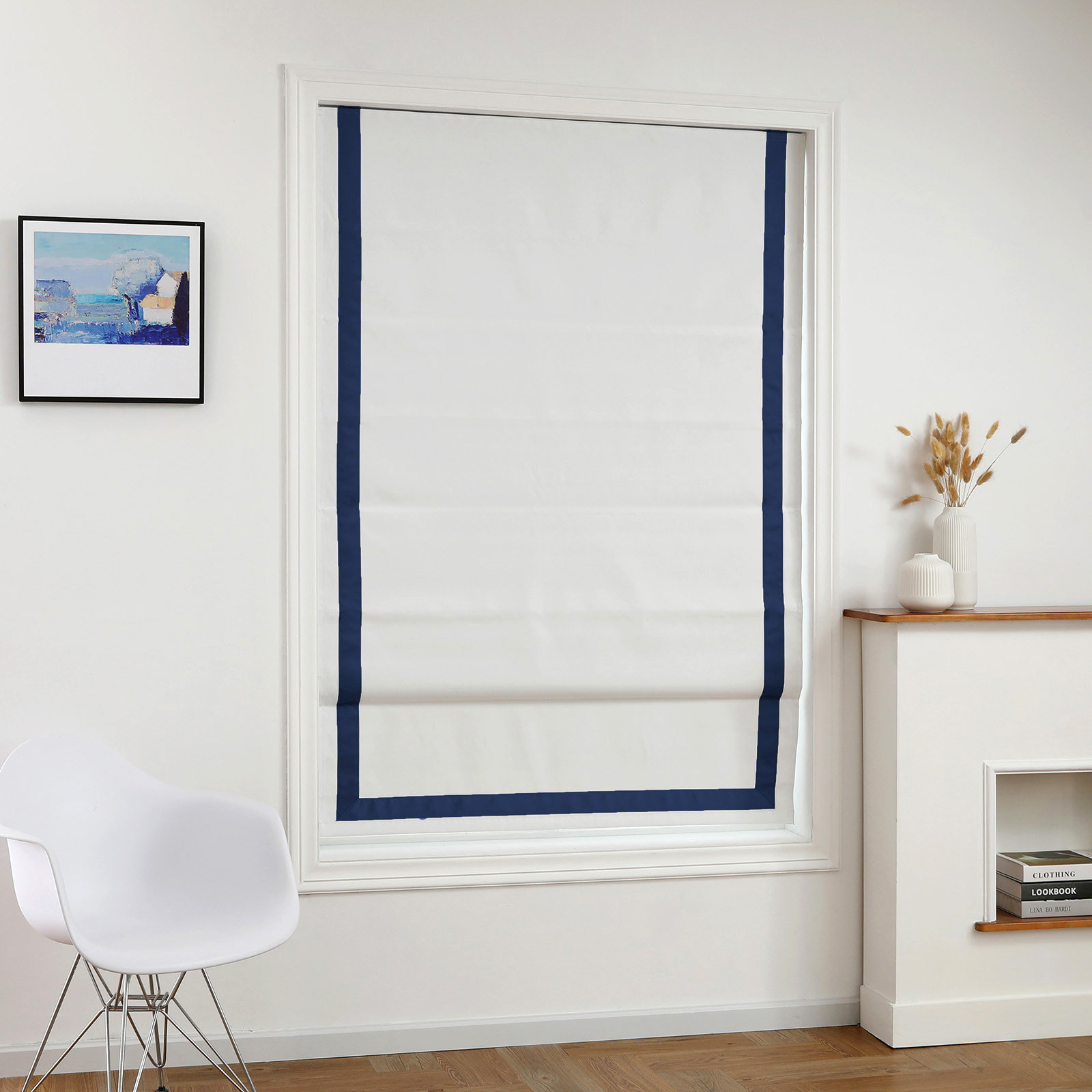 Symple Stuff Cordless100% Blackout Roman Shades with Ribbon Border ...