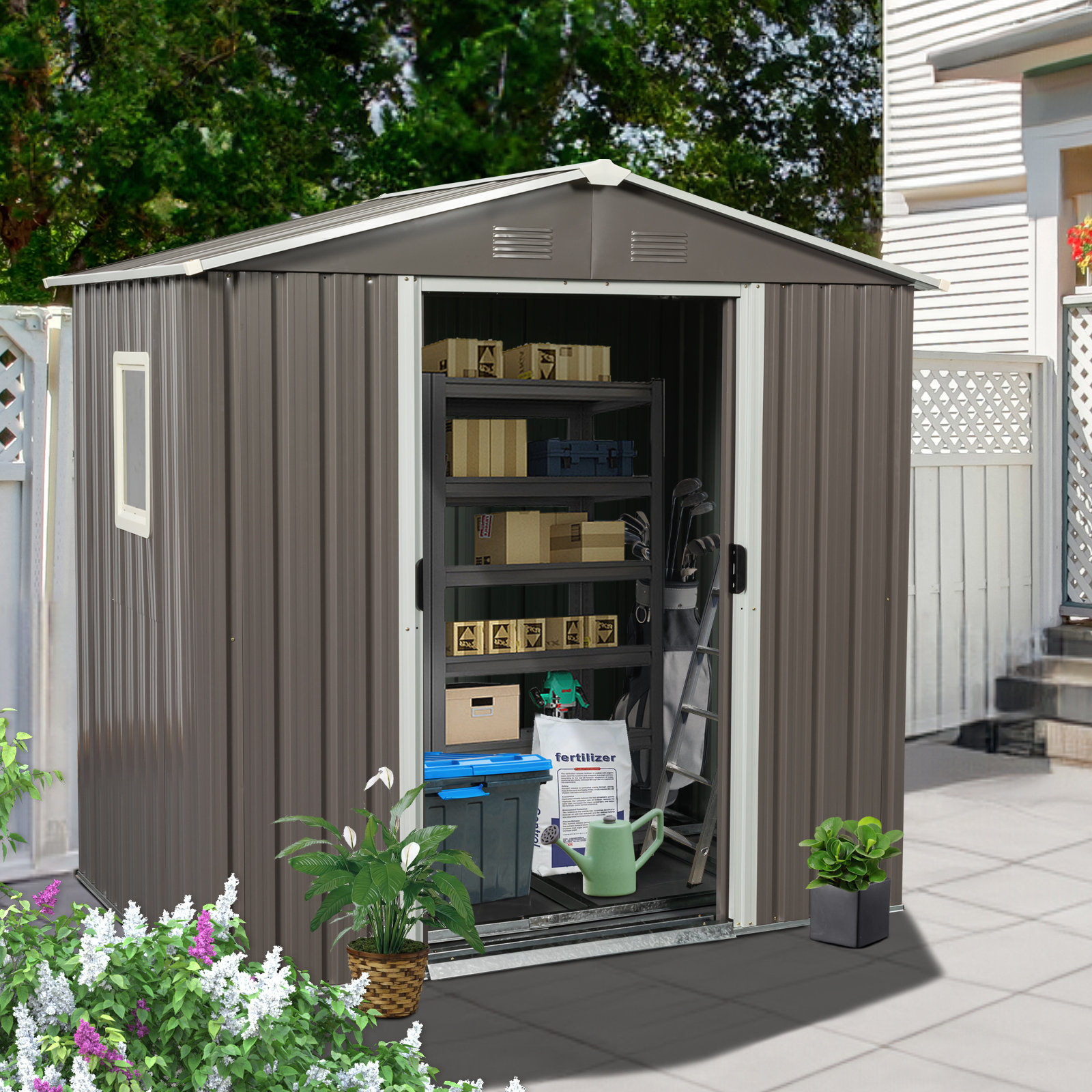 HOA.WWC Metal Outdoor Storage Shed With Window Grey - Wayfair Canada