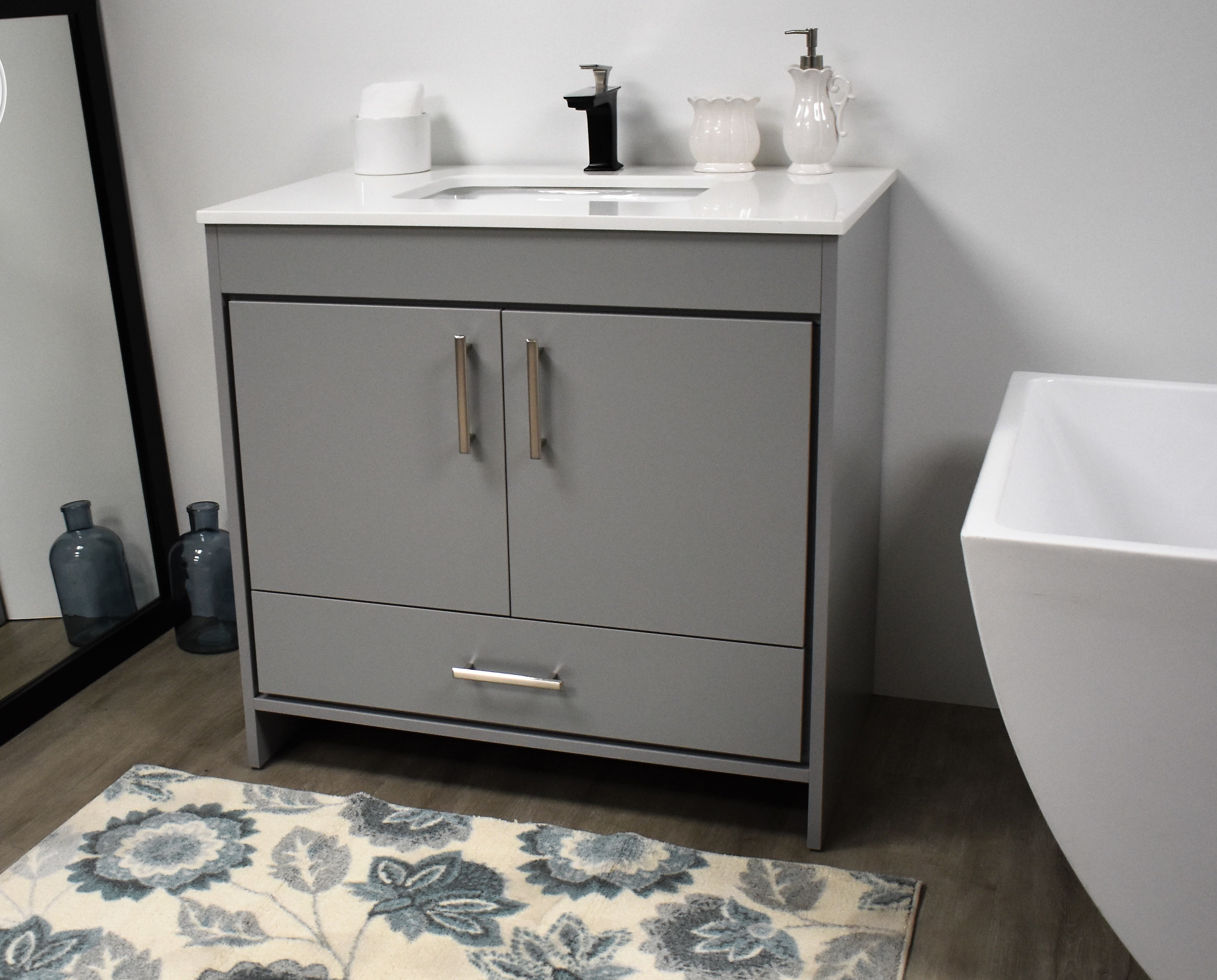 Ebern Designs Annily 36" Modern Bathroom Vanity In Black With White ...
