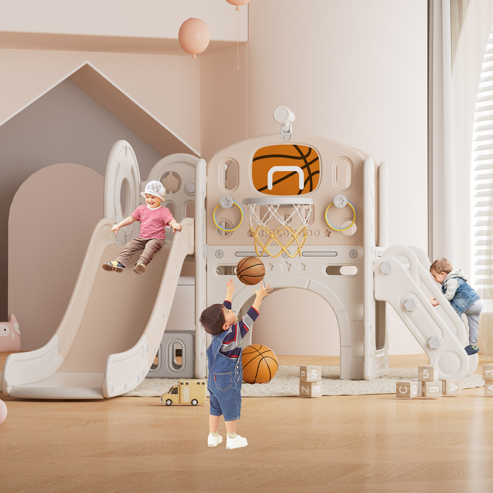 linor Linor Toddler Slide, 8 in 1 Toddler Indoor Outdoor Playset with ...