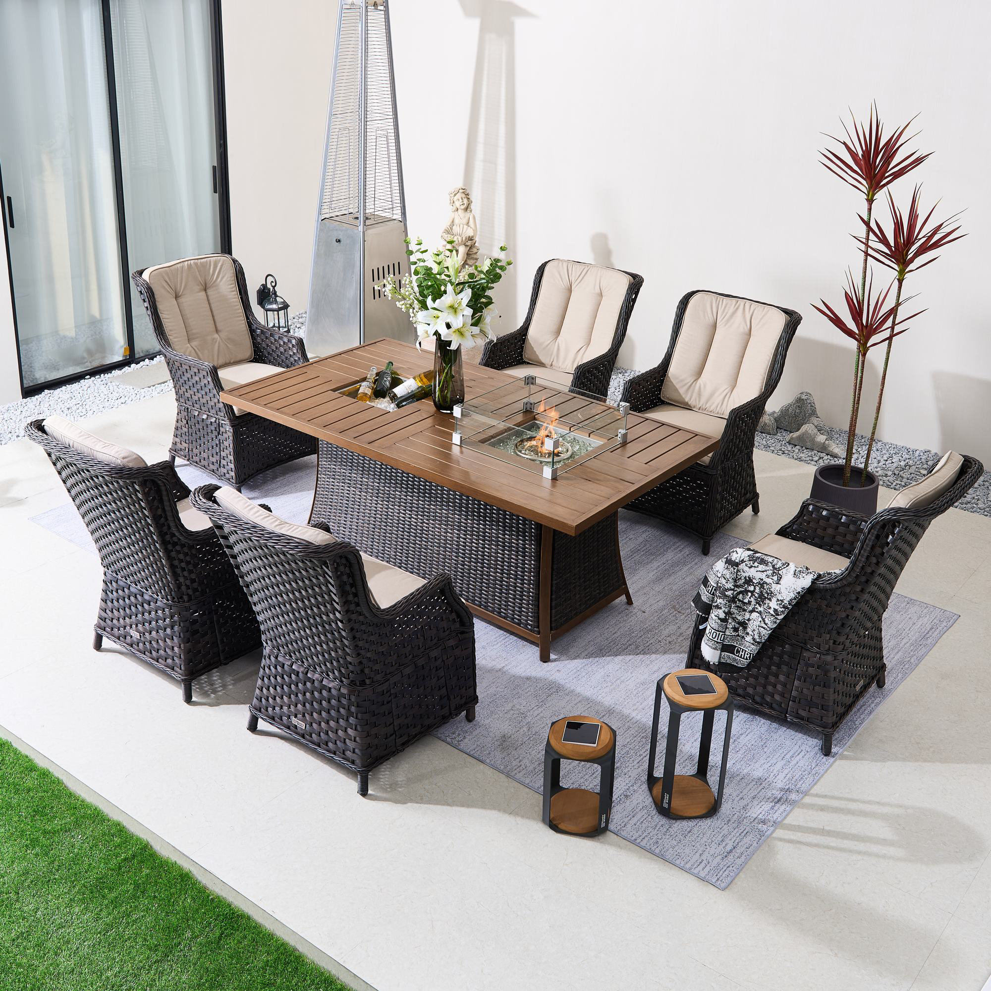 Winston Porter Aeryna 6-Person Dining Set With Integrated Fire Pit ...