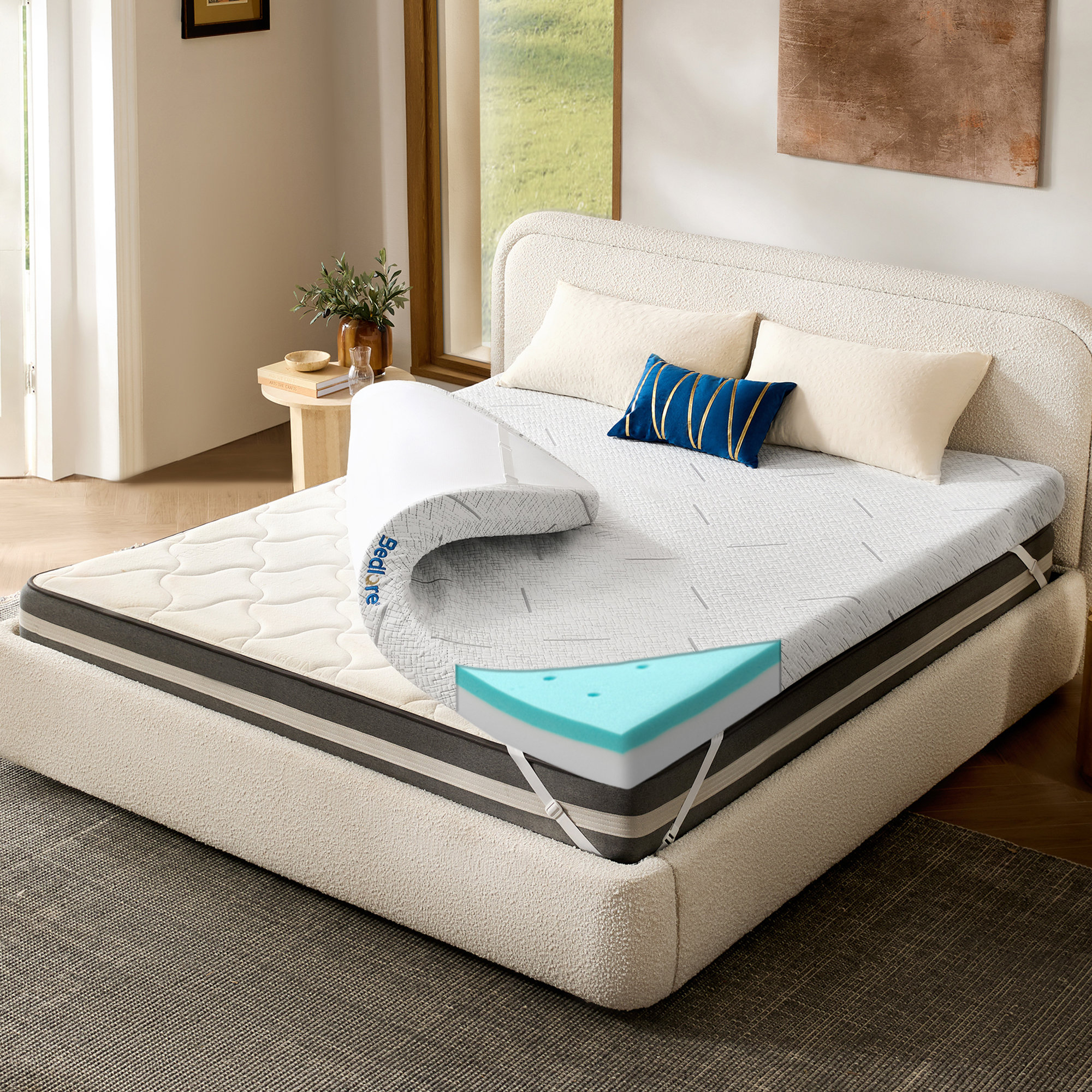 BEDLORE® 3'' Gel Memory Foam Mattress Topper with Cover, Medium-firm ...
