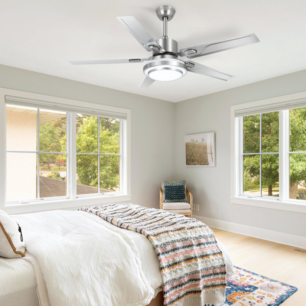 Orren Ellis Tavin 5 - Blade LED Stainless Steel Ceiling Fan with Remote ...