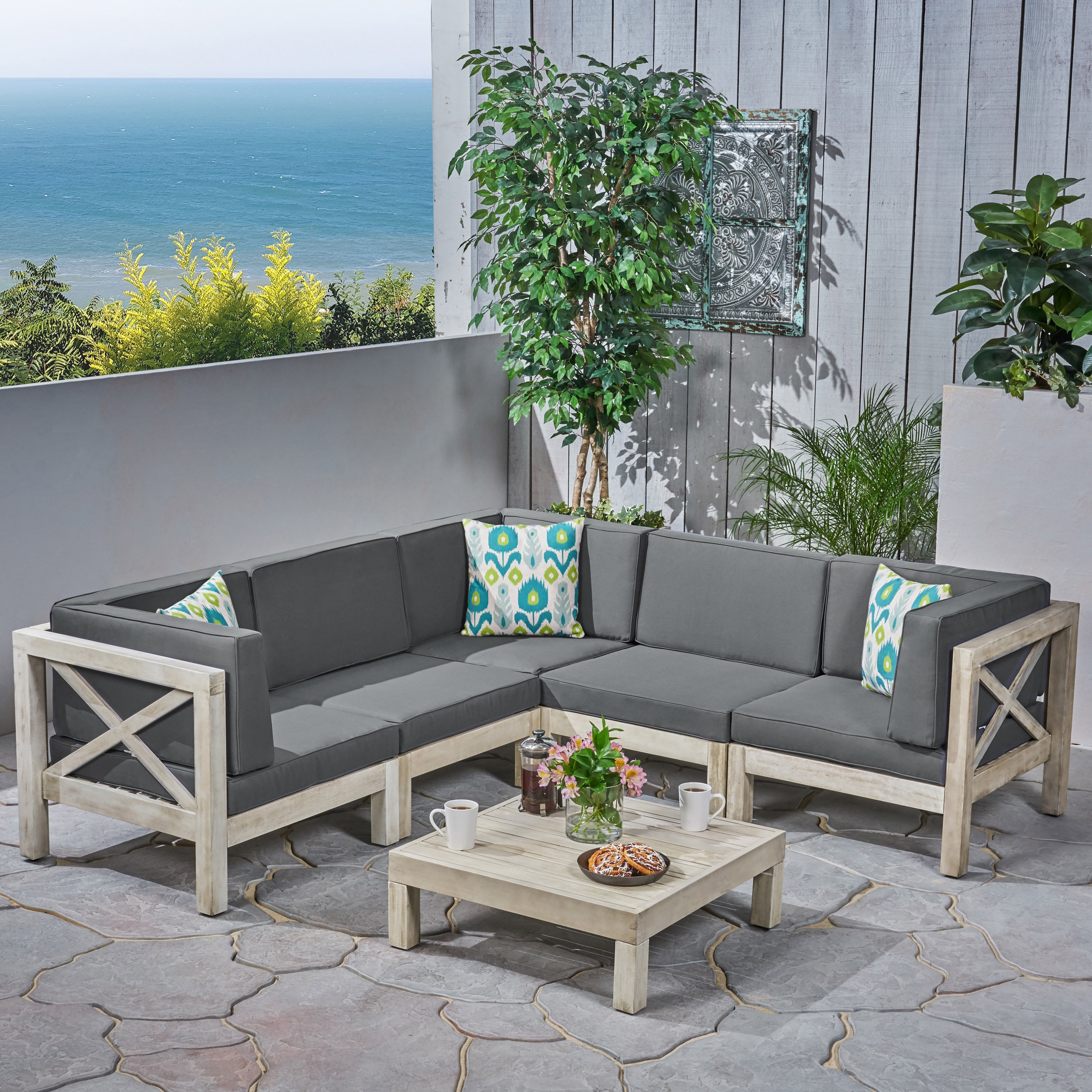 Highland Dunes Cleopatra Outdoor 6 Piece Sectional Seating Group with ...
