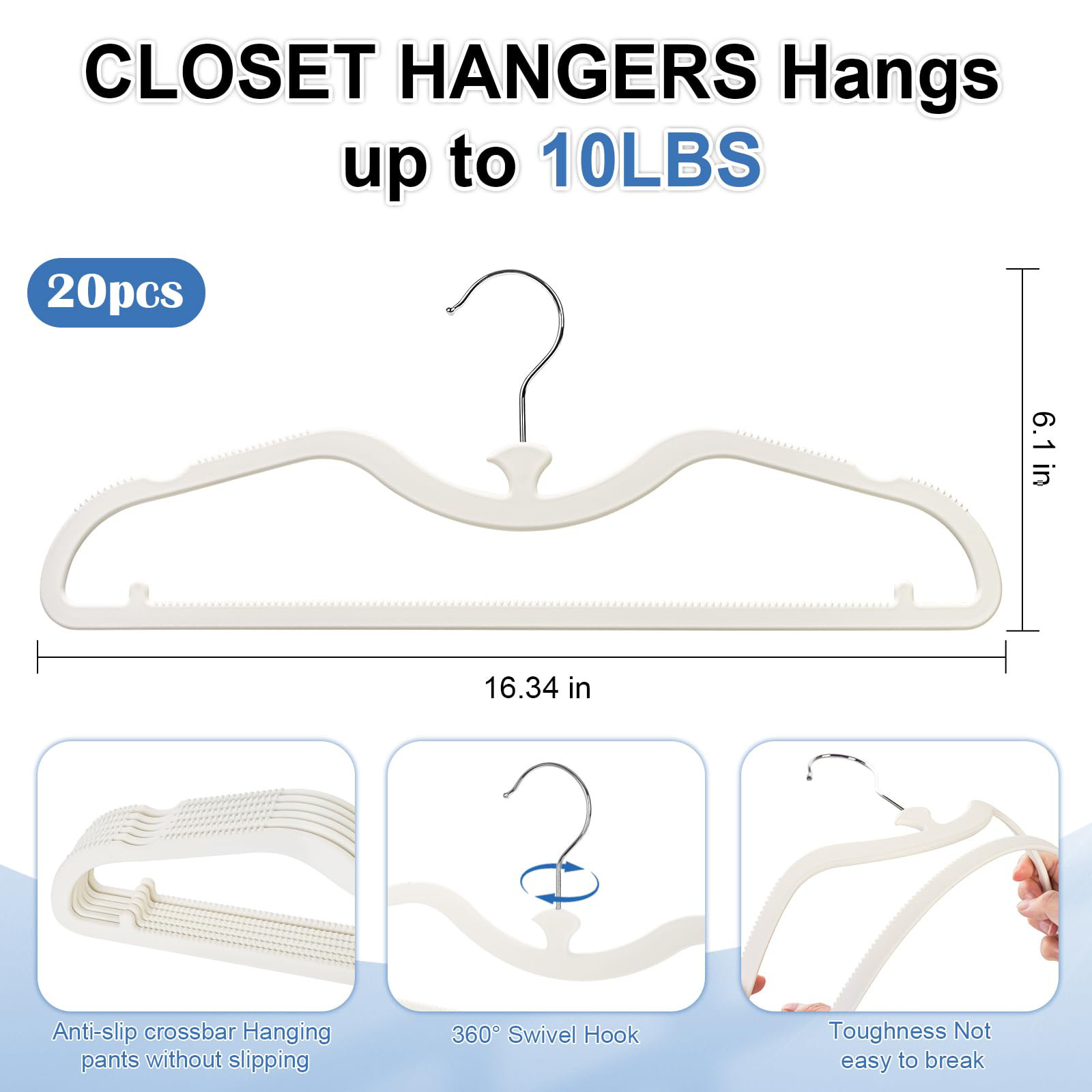 Rebrilliant 20 Pack Upgraded Slimline Short Neck Hangers Space-Saving ...