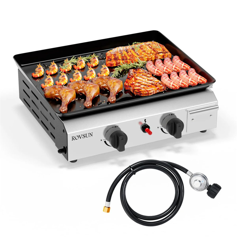 Winado 2 Burner 20,000 BTU Portable Propane Tabletop Flat Top Gas Grill ...