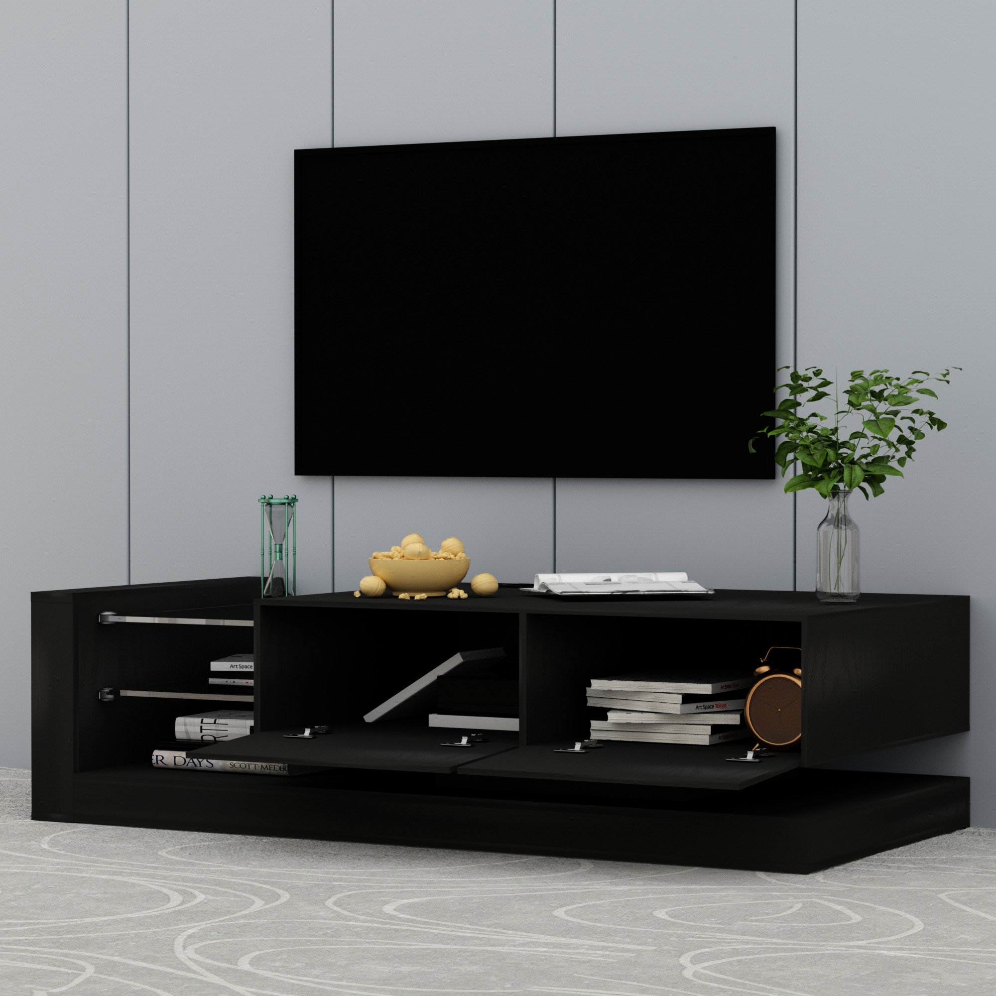 Ivy Bronx TV Console With Storage Cabinets, Full RGB Color 31 Modes ...