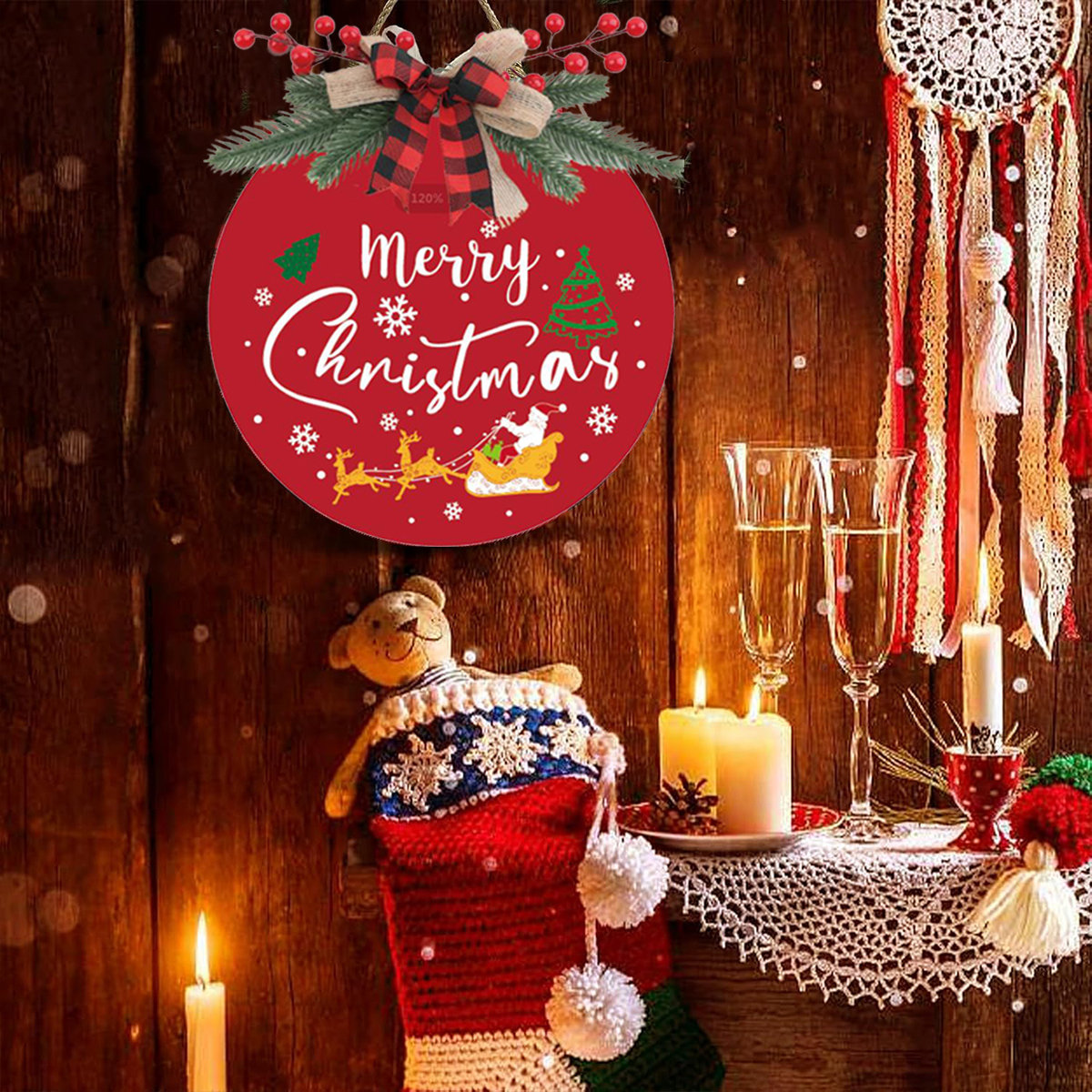 The Holiday Aisle® Merry Christmas Welcome Sign for Front Door, Red X ...