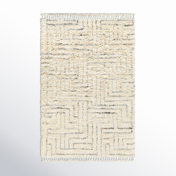 AllModern Risa Geometric Hand-Knotted Wool Cream/Medium Gray/Black Area ...
