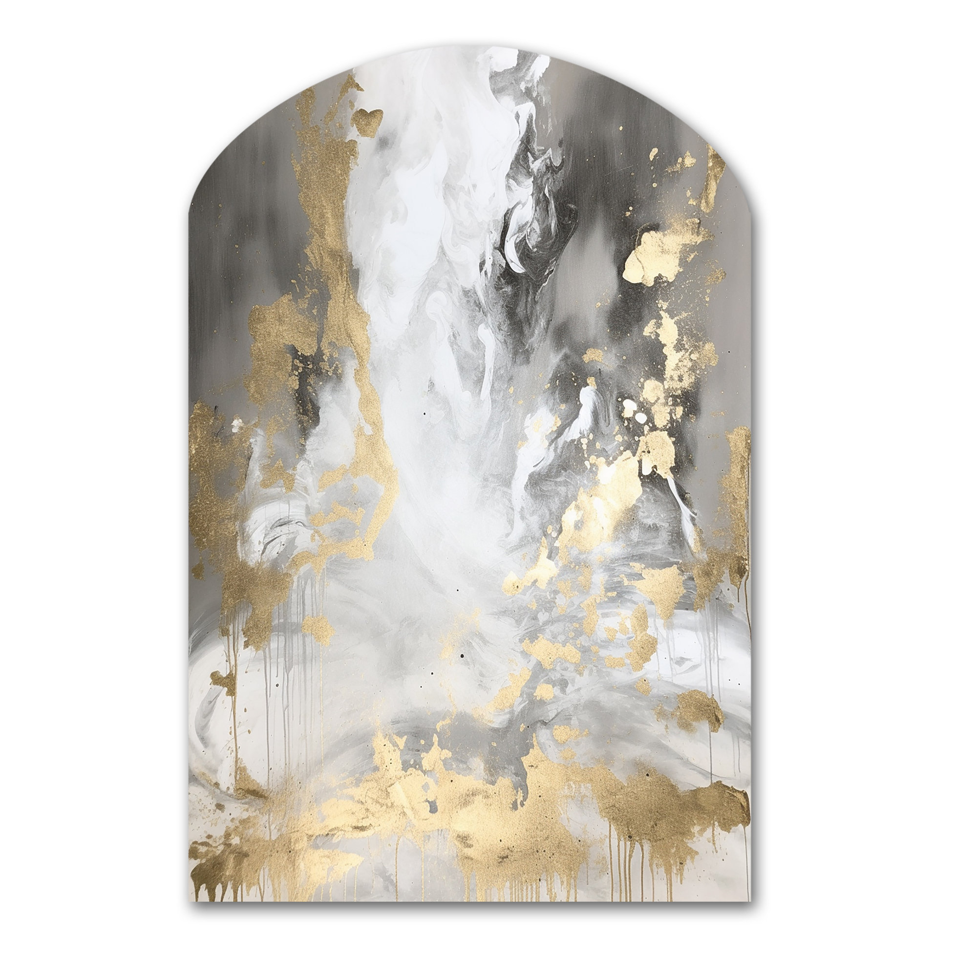 Design Art Gold And White Abstract I - Abstract Asymmetrical Metal Wall ...