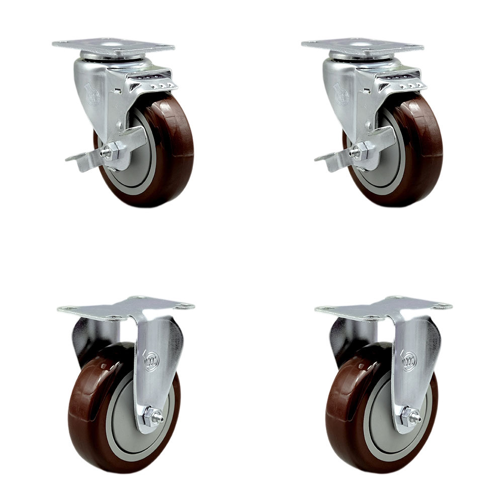 Service Caster Polyurethane Swivel Top Plate Caster Set with 2 Brake 2 ...