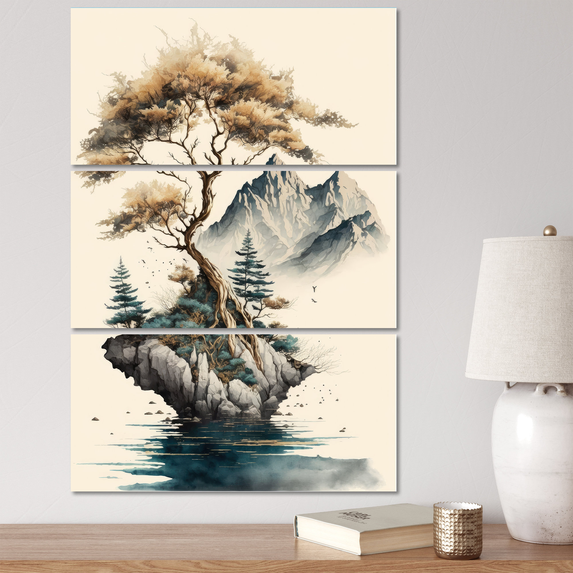 Wildon Home® Bonsai Tree On A Rock V - Tree Bonsai Canvas Wall Art Set ...