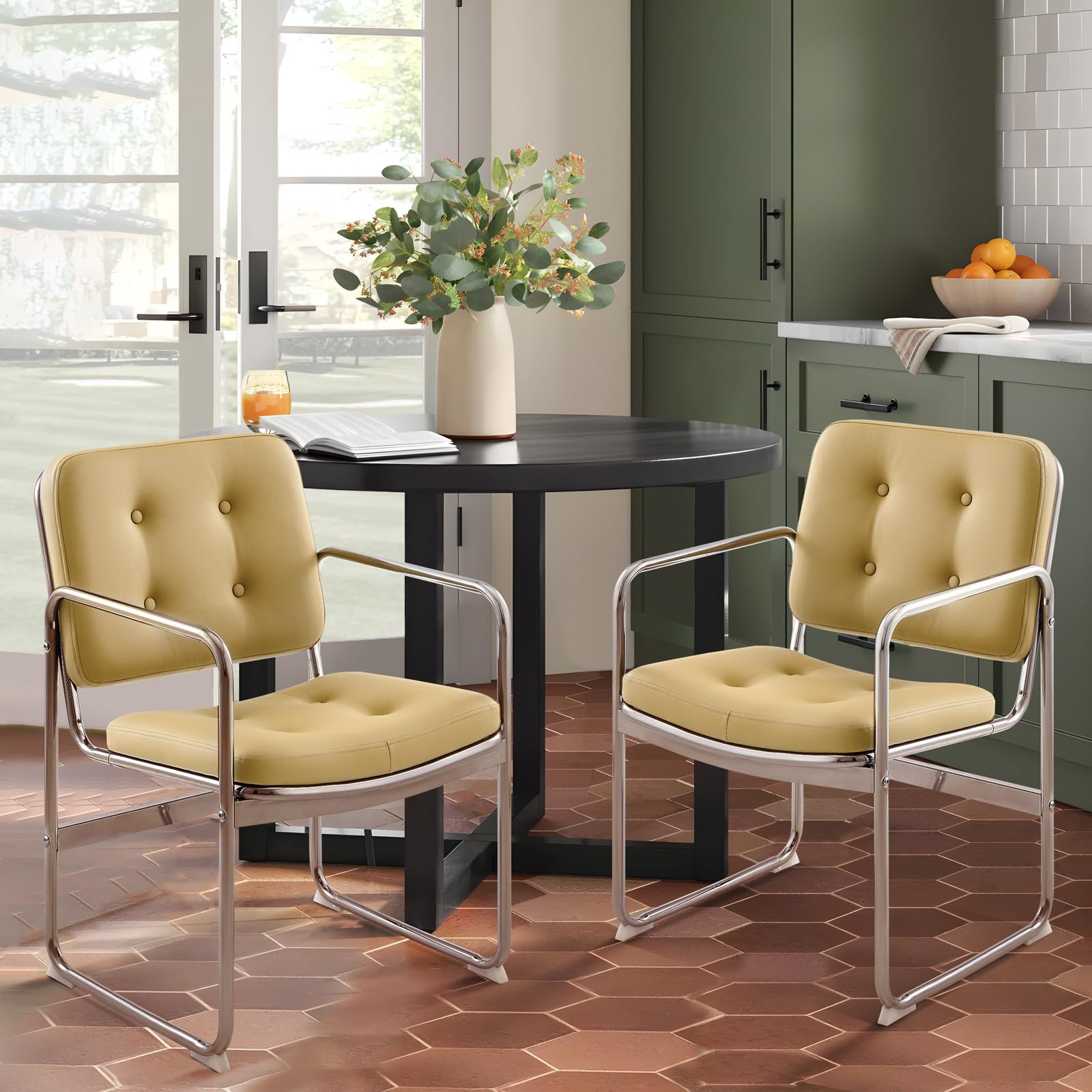 Brayden Studio Drewery Leather Metal Upholstered Back Armchair Dining ...