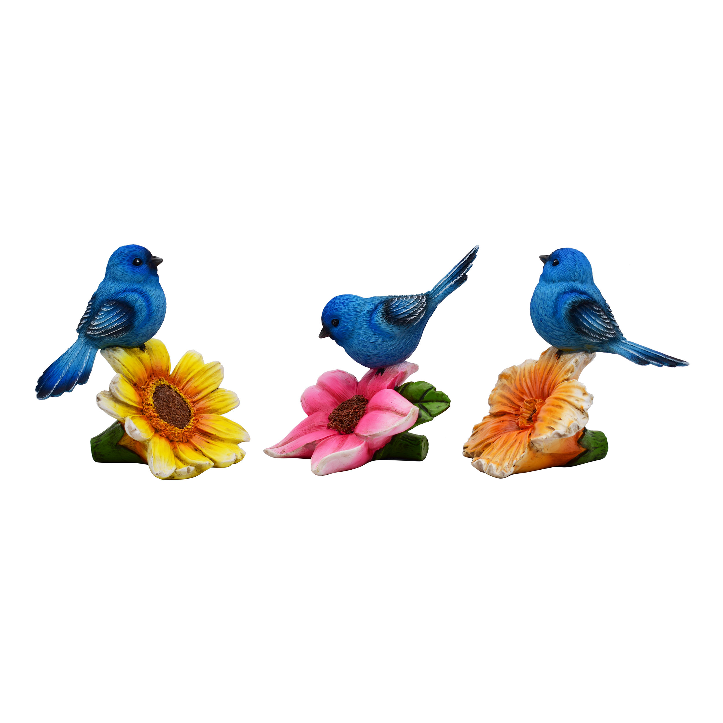 Dakota Fields Resin Blue Birdie On Flower Set of 3 Spring Home ...