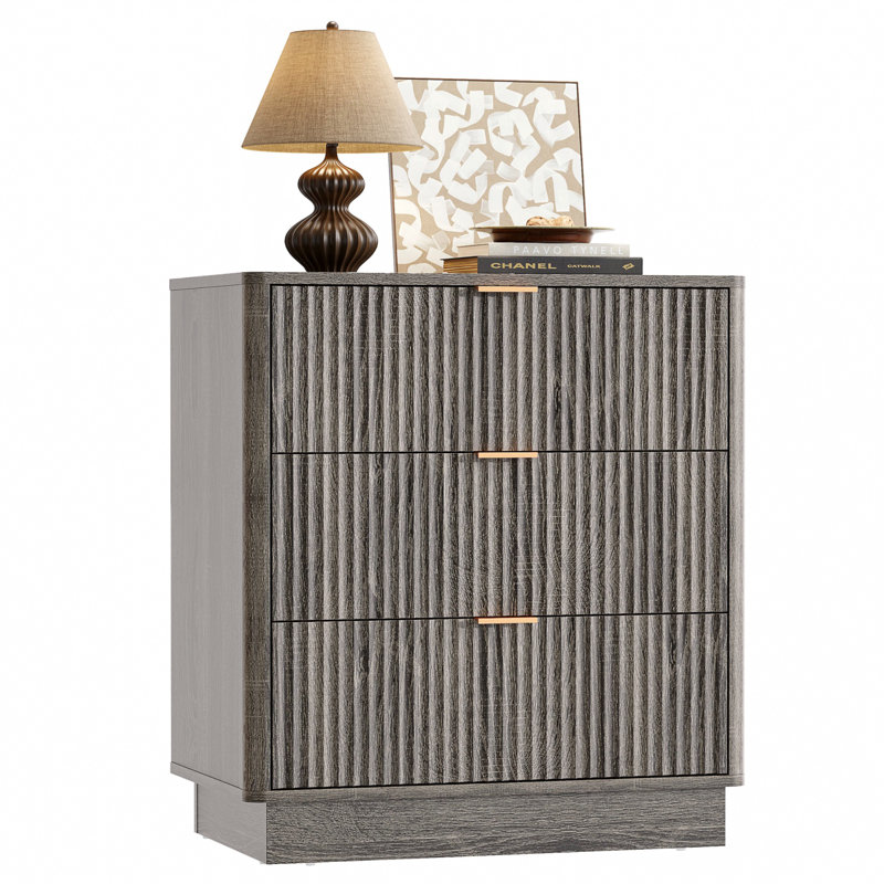 Latitude Run® Elegant Fluted 3 Drawer Dresser, Wood Dressers with Round ...