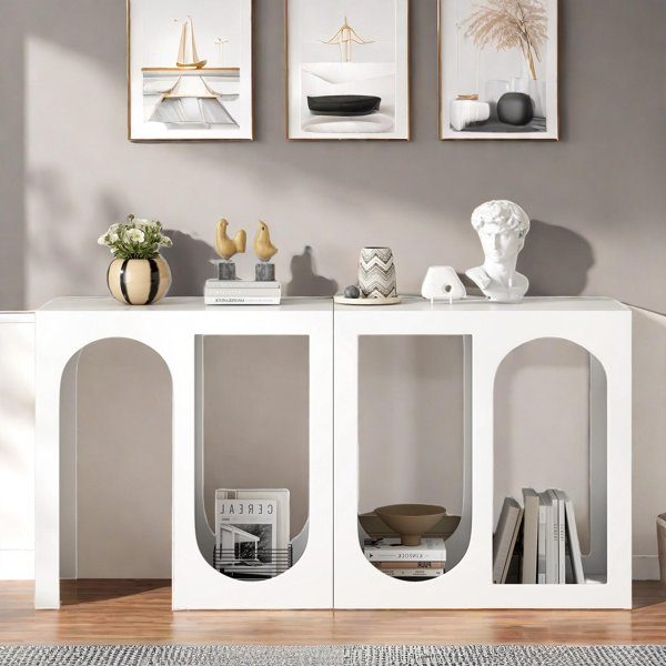 Ivy Bronx Modular Console Table With Rectangular Exterior And Curved ...