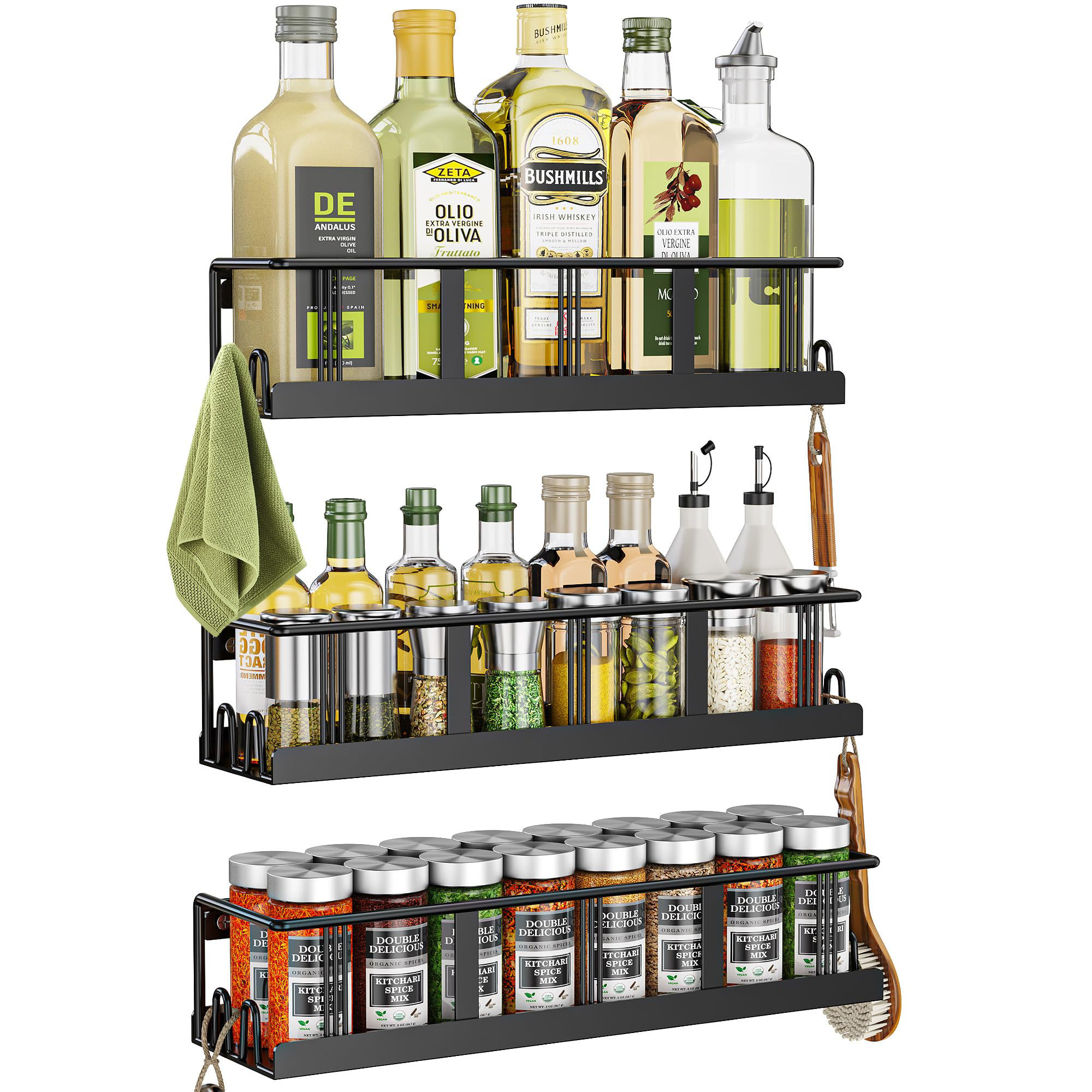 Latitude Run® Spice Rack Wall Mounted 3 Pack, Space-Saving Spice ...