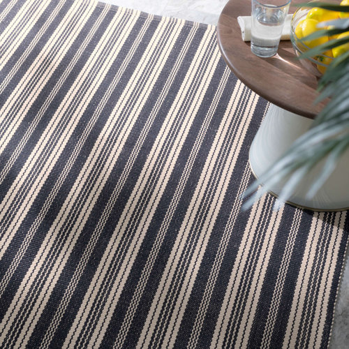 Riter Ticking Stripe Navy/Ivory Handwoven Indoor/Outdoor Rug | Birch Lane