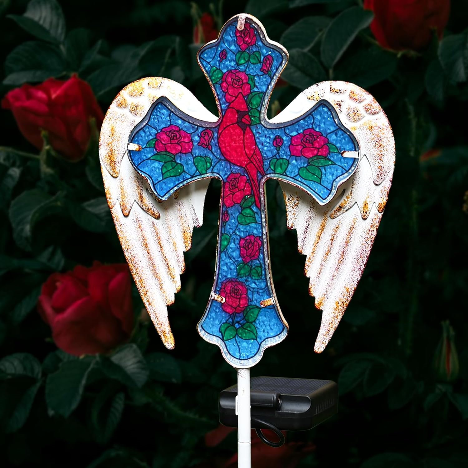 The Holiday Aisle® Cardinal Bird Rose Cross Garden Stake Light,Solar ...
