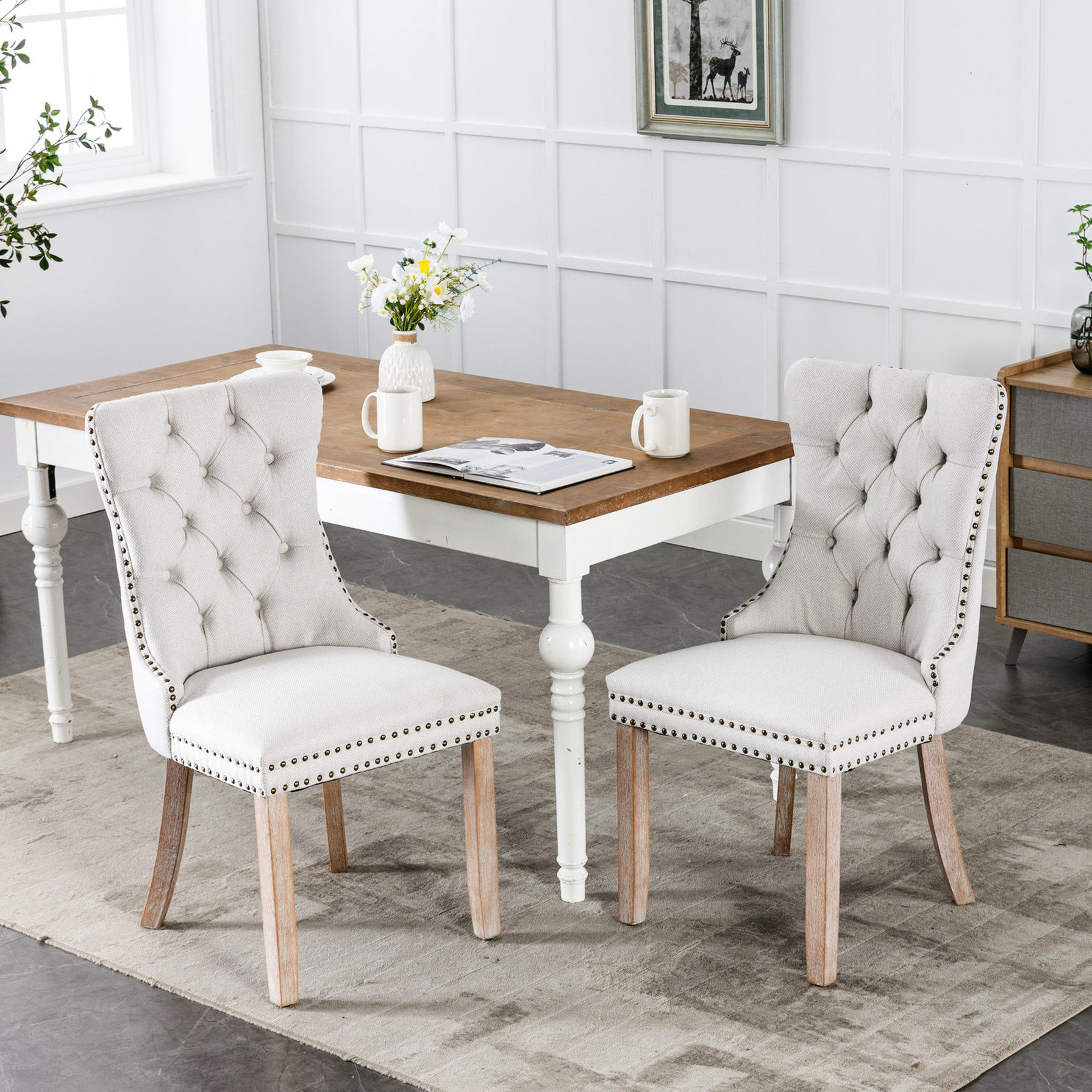 Lark Manor™ High Dining Chair In Gray Linen With Strong Back Support ...