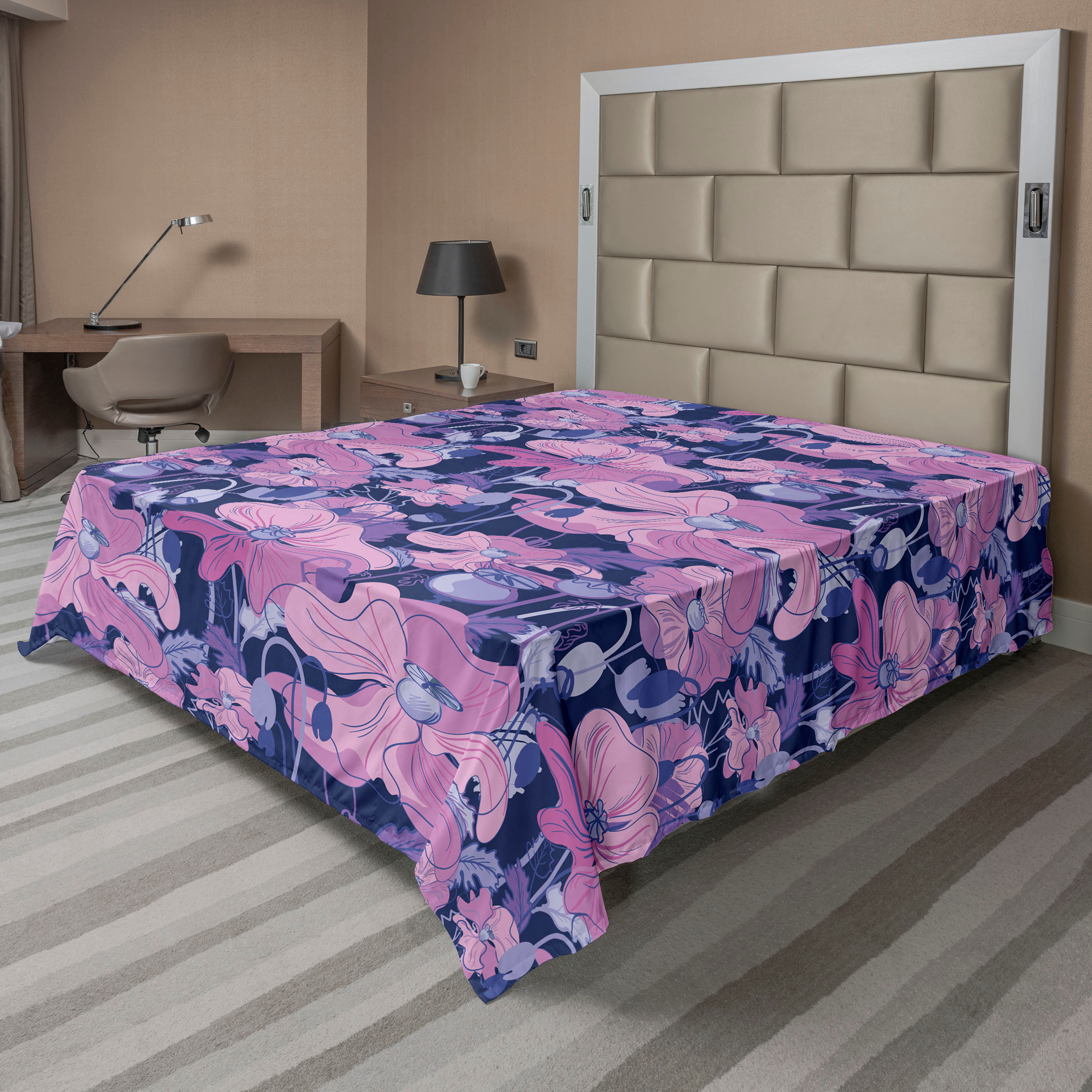 Ambesonne Floral Flat Sheet Poppies Cartoon Simplistic Pale Purple and ...