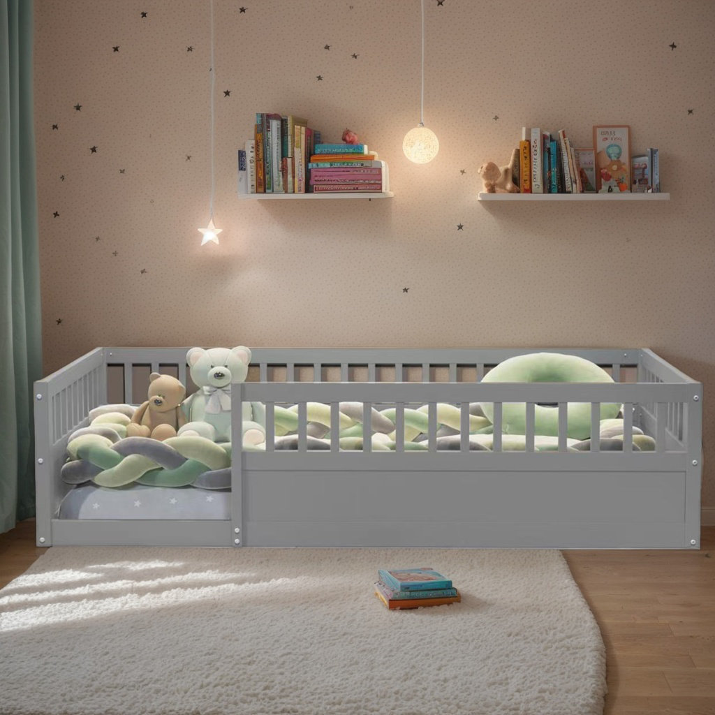 VPXTA Toddler Floor Bed Frame for Kids，Montessori Bed with High Fence ...