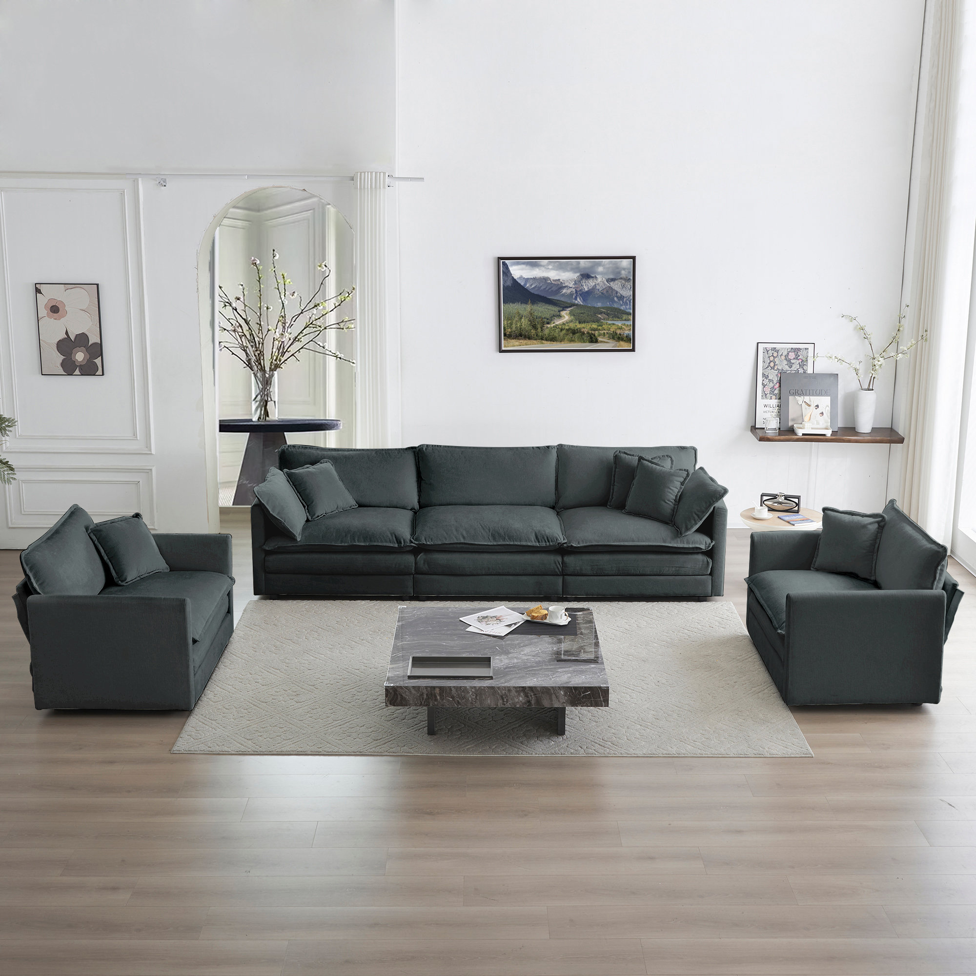 Latitude Run® Sofa Set Of 3, 1+1+3 Seats Living Room Sofa Set, Accent ...