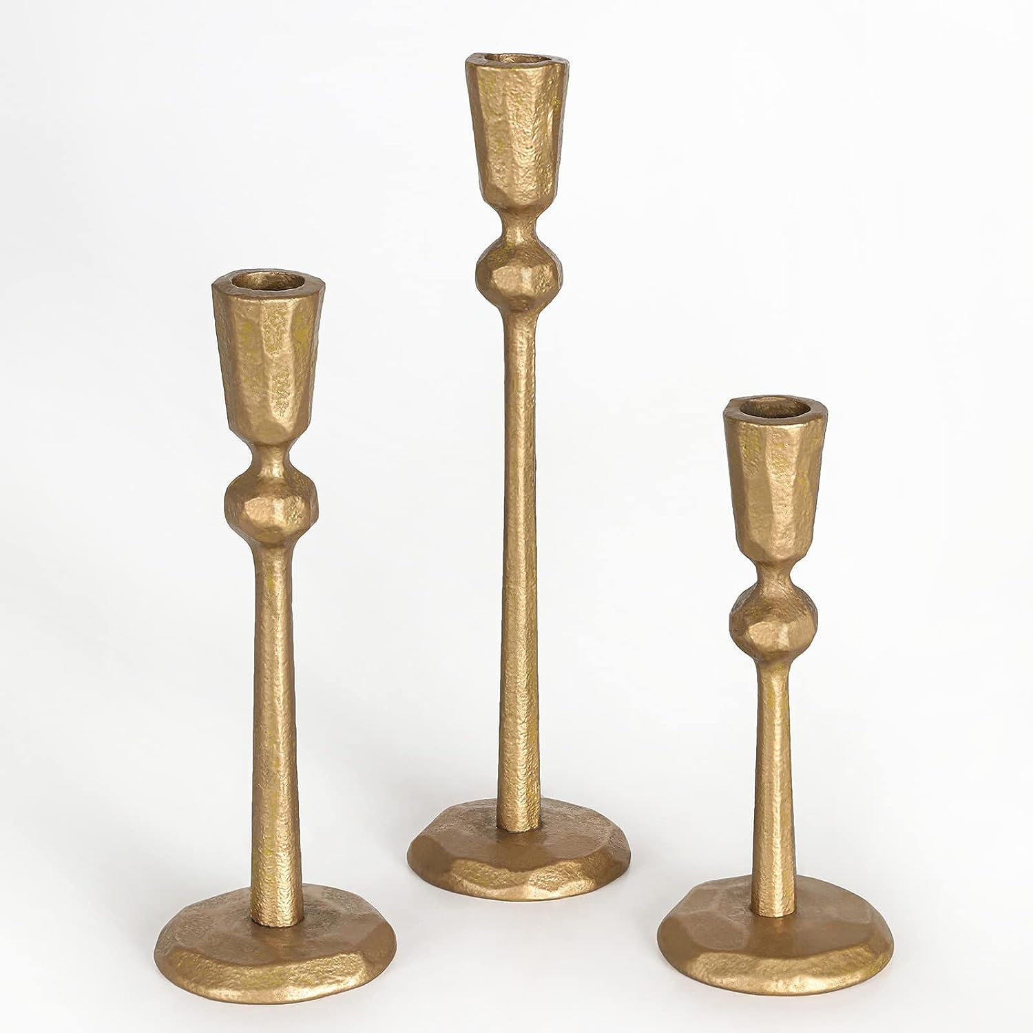 Alcott Hill Antique Brass Iron Taper Candle Holder - Set Of 3 Decorative Candle Stand ...