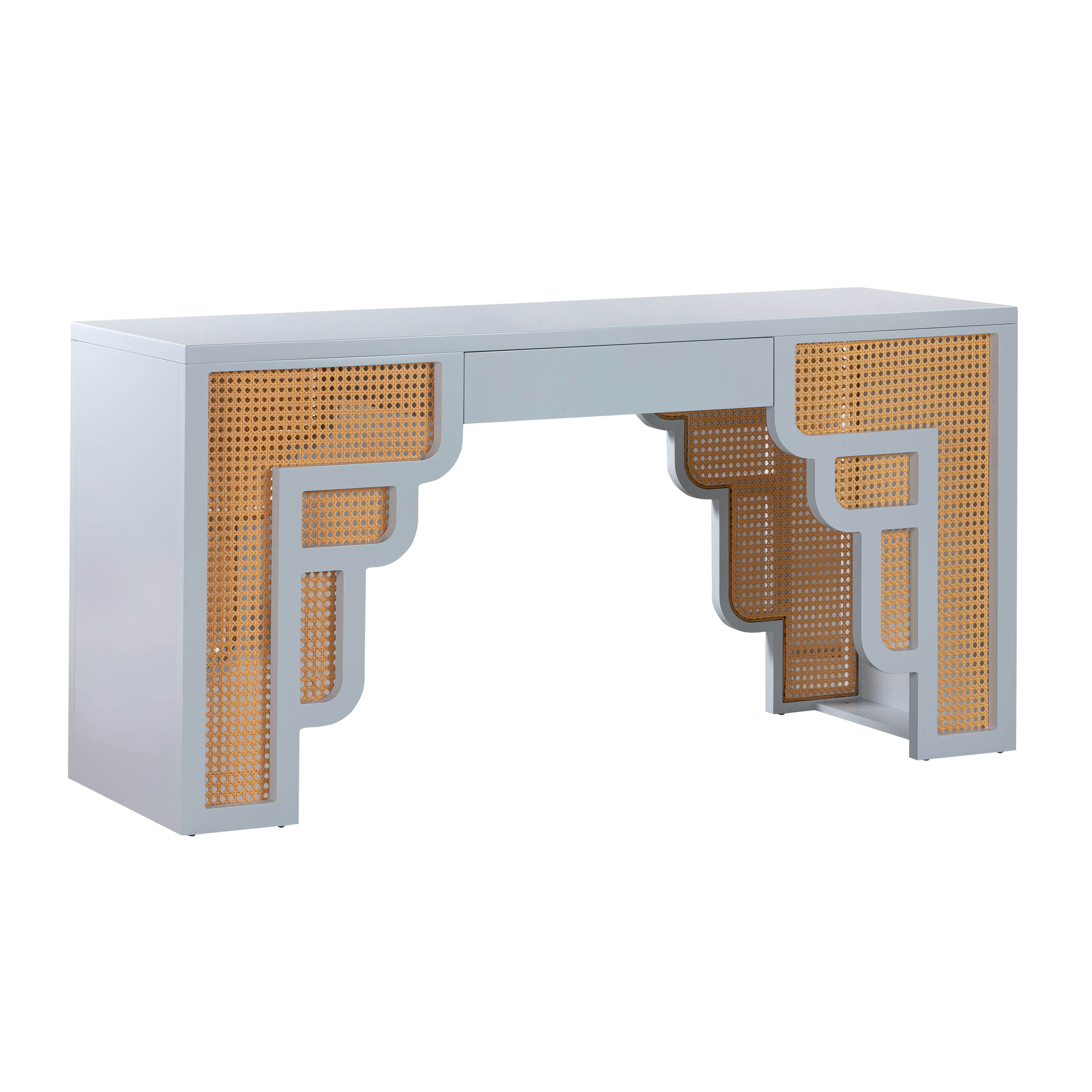 Beachcrest Home™ Jim Suzie Coral Pink & Rattan Desk | Wayfair