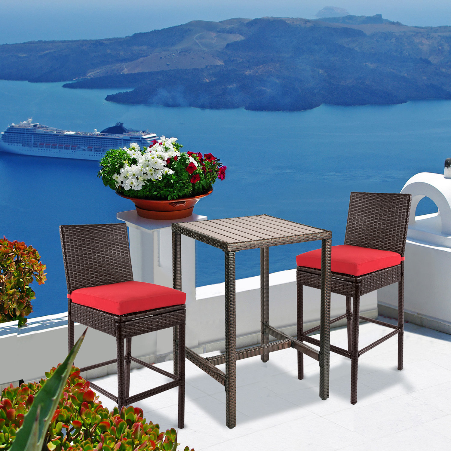 Arlmont & Co. Outdoor Bar Set For Patio 3Pcs Outdoor Bar Table And ...