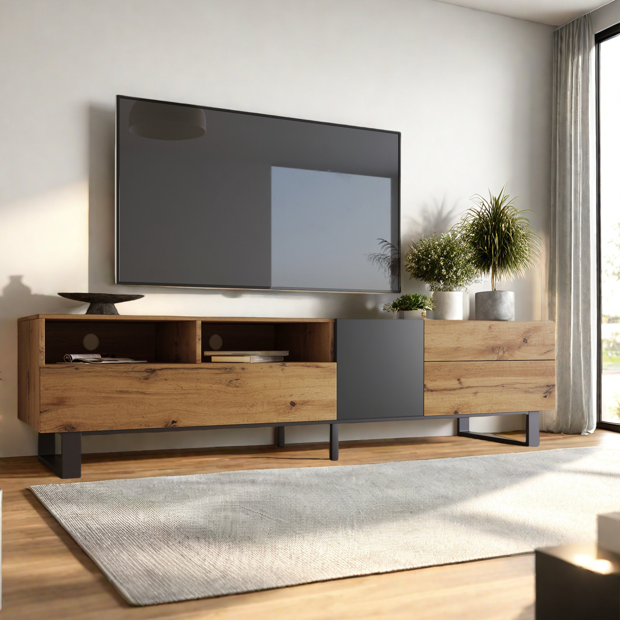 Latitude Run® Modern TV Stand With Concealed Storage, Media Console ...