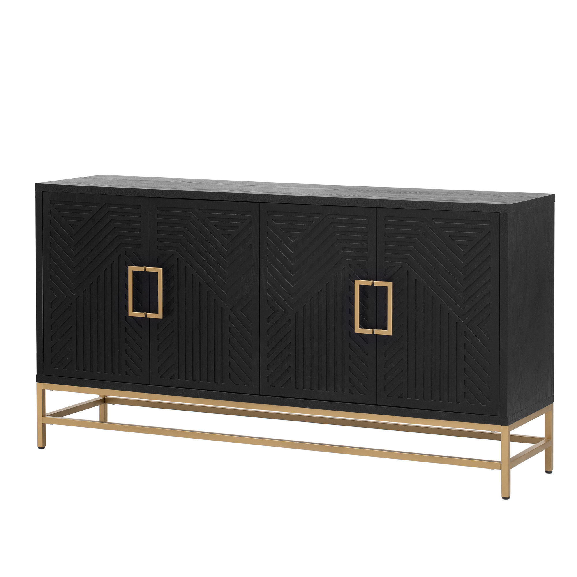 Ebern Designs Navy Sideboard Buffet Cabinet with Adjustable Shelves, Metal Handles & Legs ...