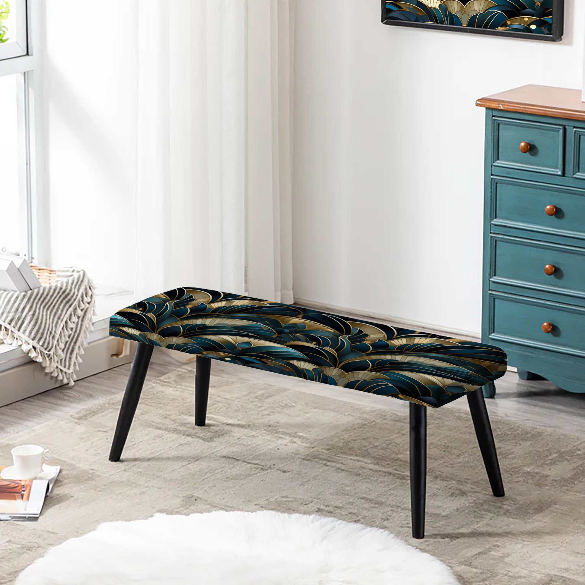 Design Art Emerald And Gold Art Deco Pattern - Marble Upholstered Black ...