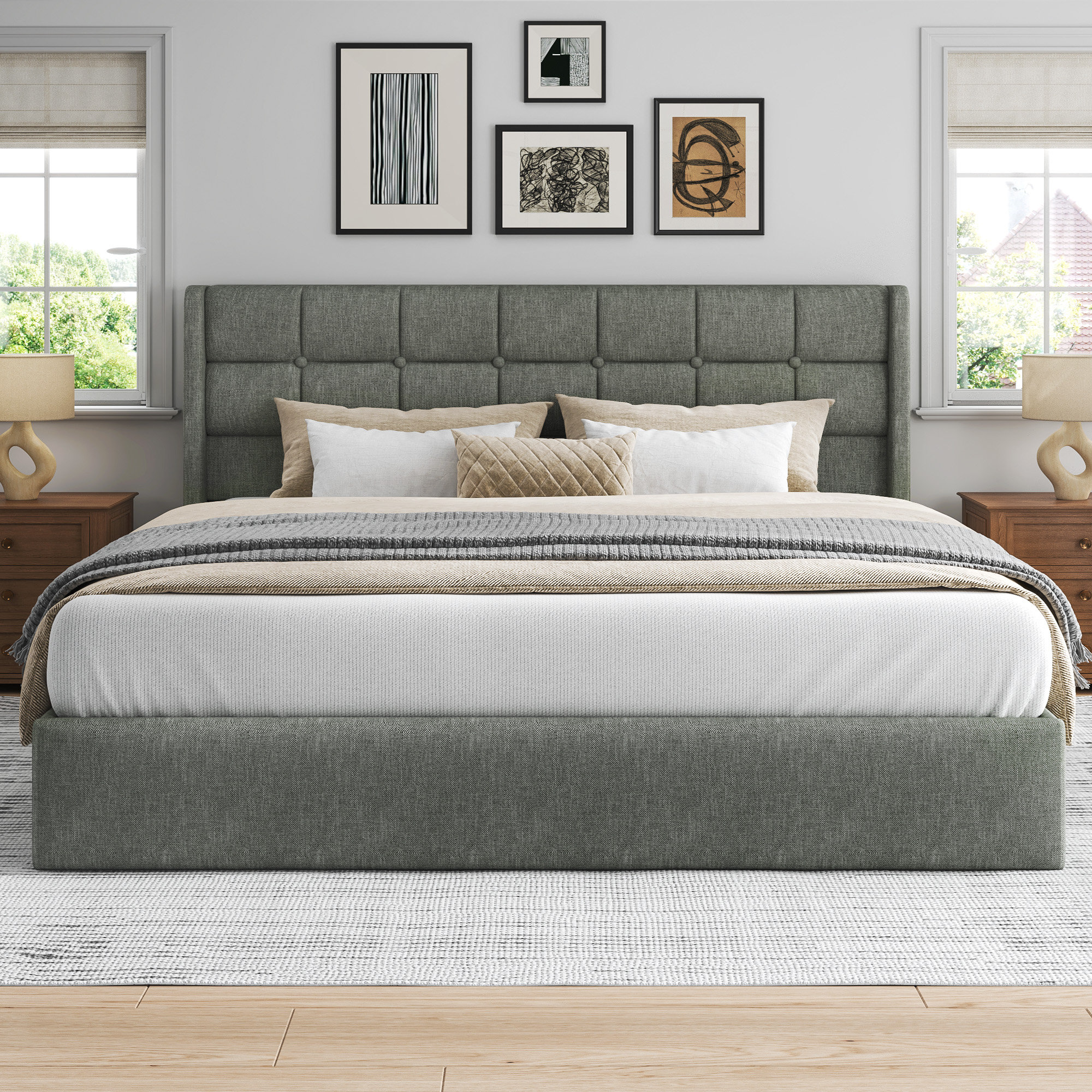 Latitude Run® Lift Up Storage Bed Frame, Linen Upholstered Platform ...