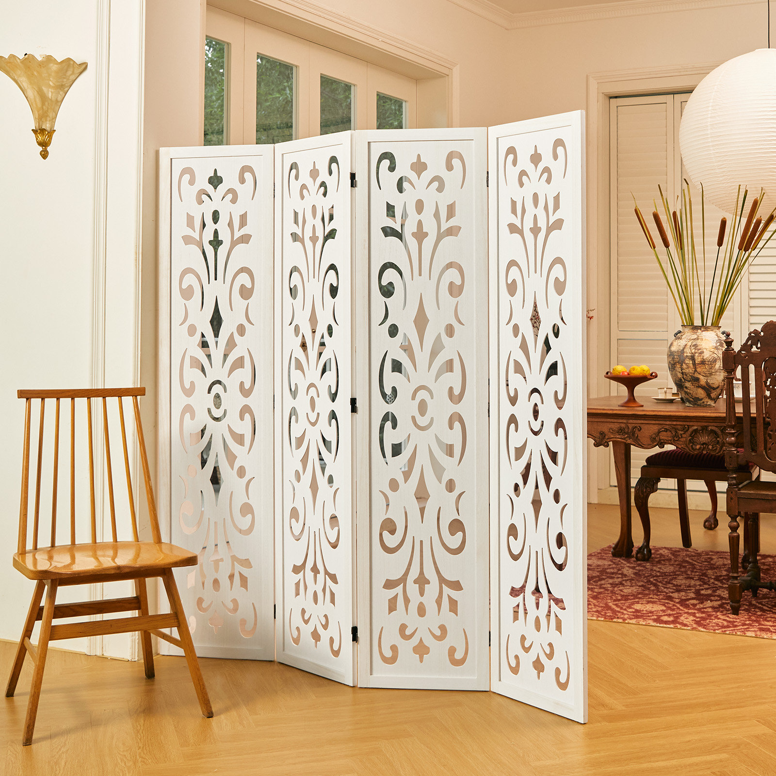 Winston Porter Classical Carved Room Divider - 5.75ft Wood Folding ...