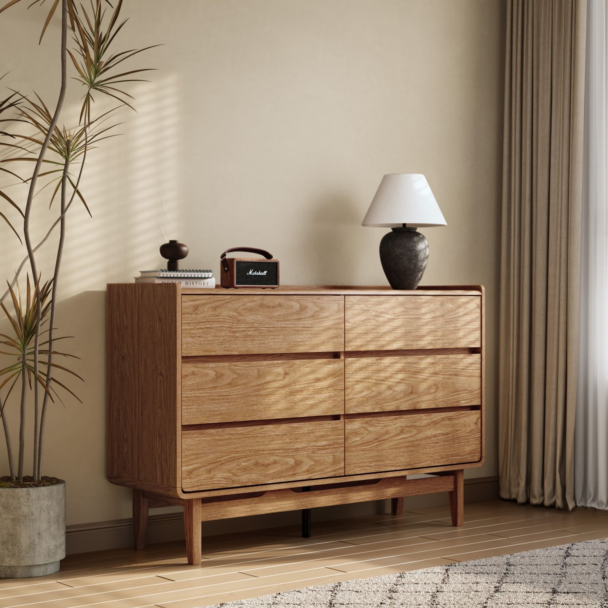 George Oliver 47.2" Oak 6-Drawer Dresser with Rounded Corners ...