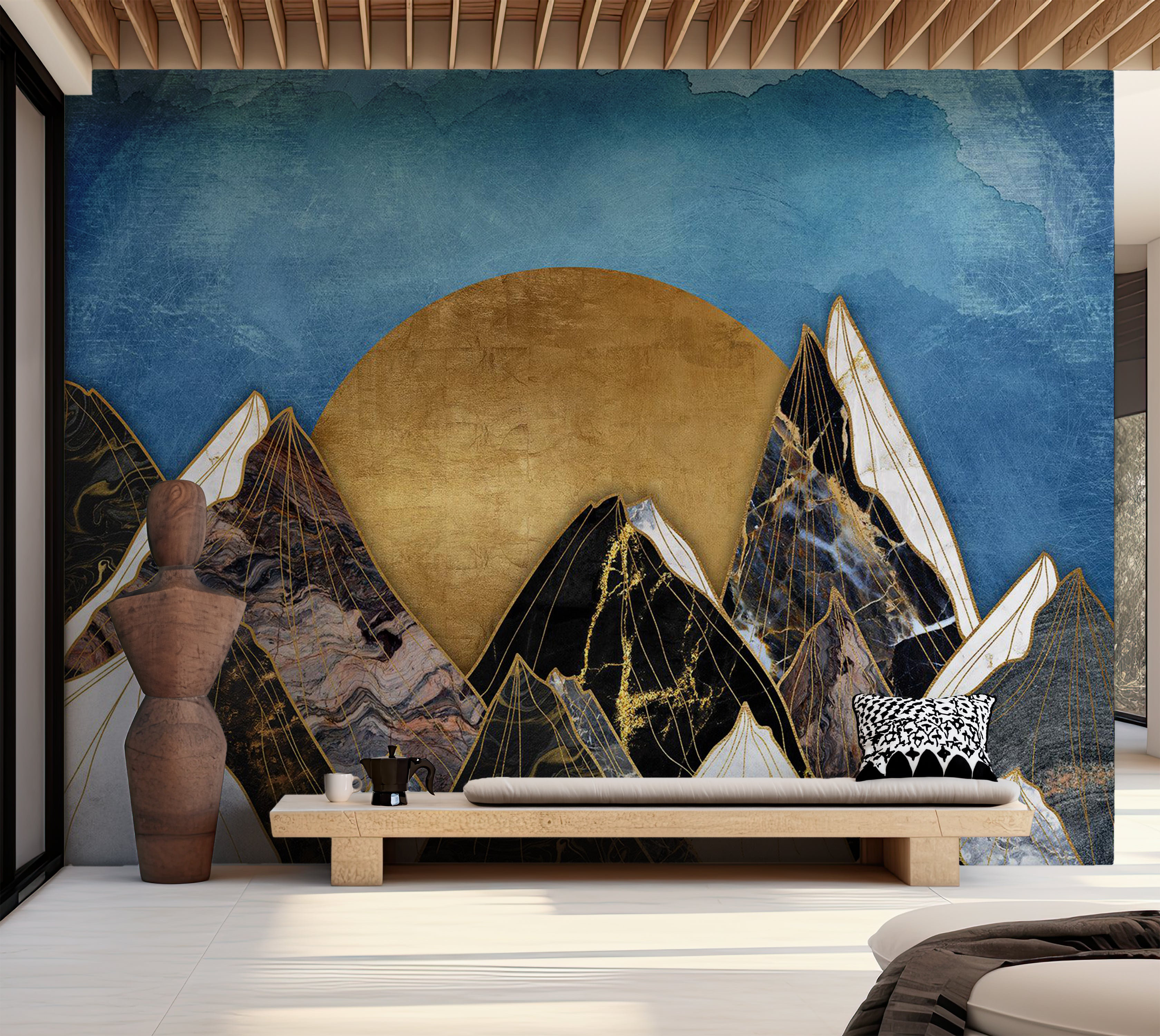 Loon Peak® Abstract Wallpaper Wall Mural - Geometric Mountain Sunset ...
