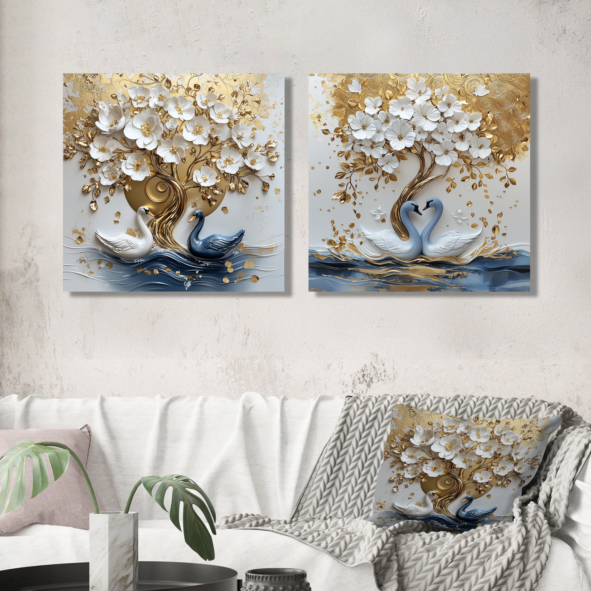 House of Hampton® Swans Love Under A Gold White Orchid Tree Garden I ...