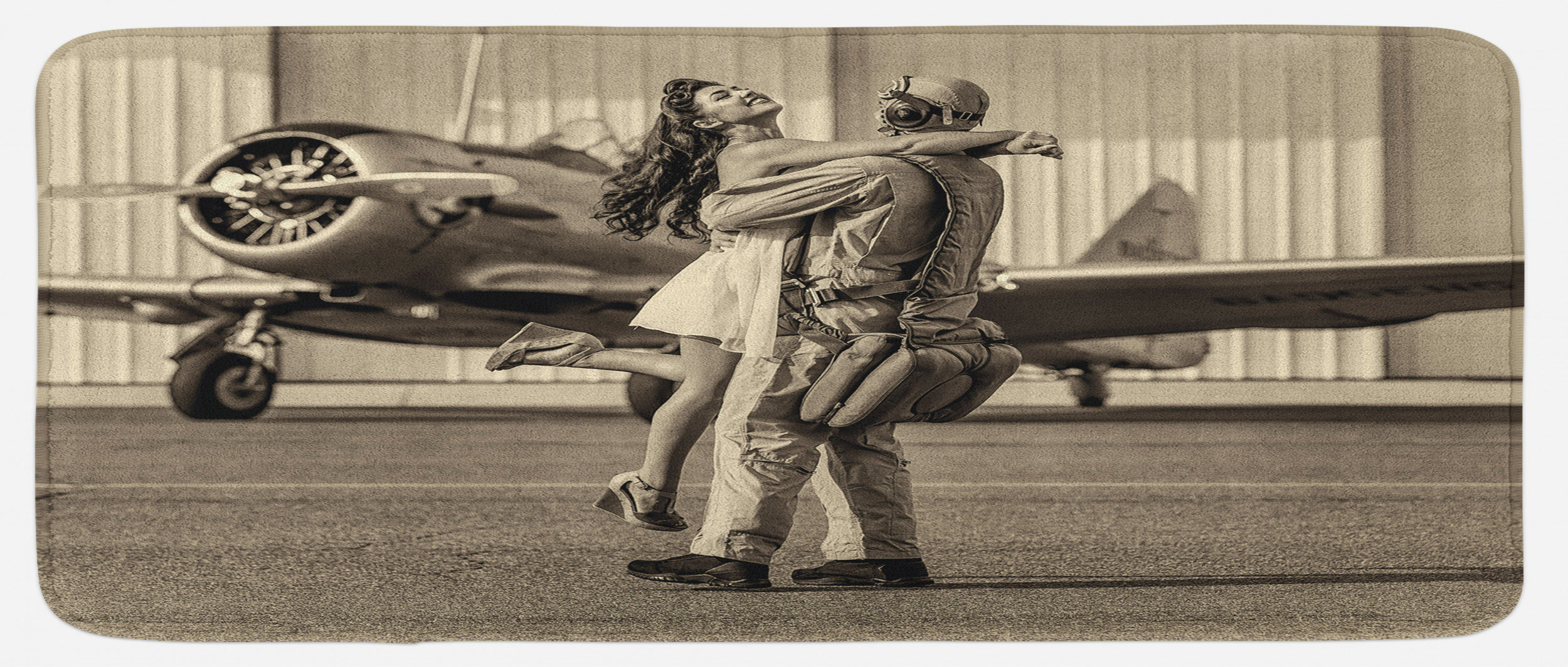 East Urban Home Brunette Young Woman Hugging A Pilot Historical ...