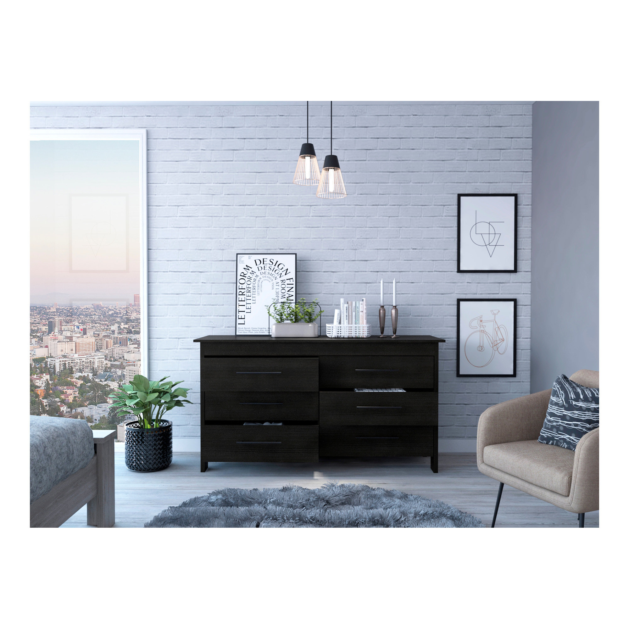 Ivy Bronx Southington 6-Drawer Rectangle Dresser Black Wengue | Wayfair