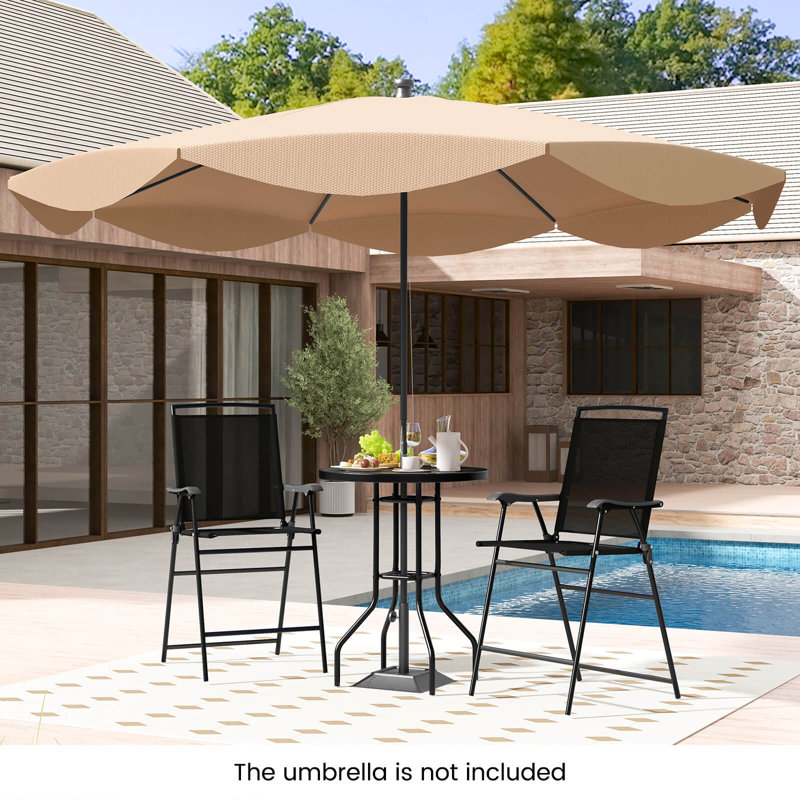Latitude Run® 3 Pcs Outdoor Bar Stool Set With Dpc Tabletop Umbrella ...