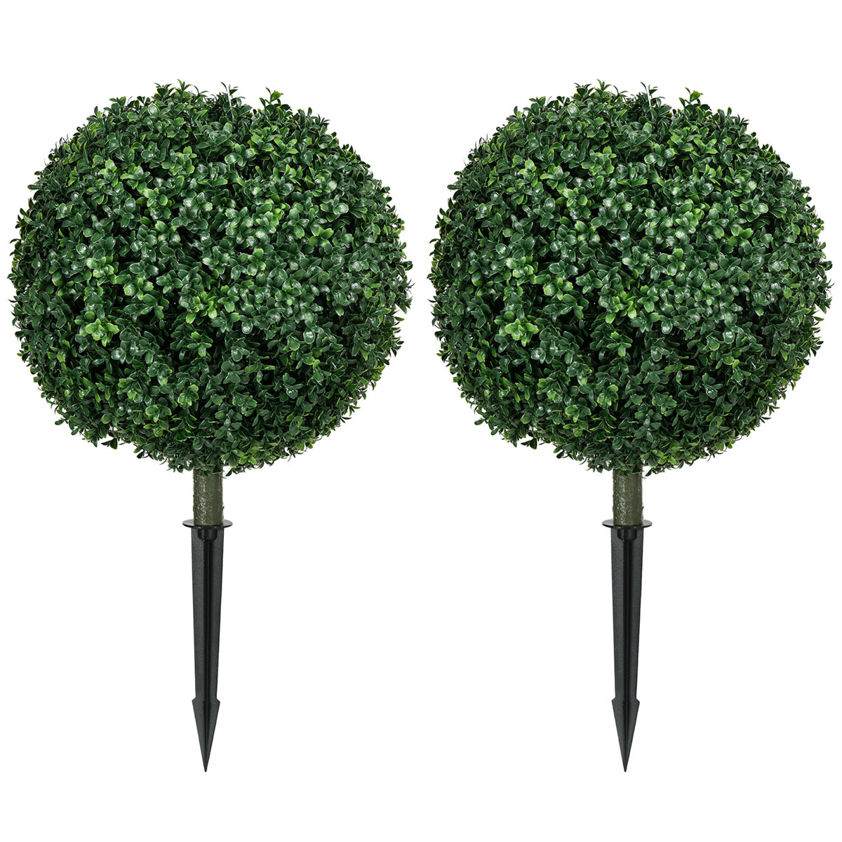 Primrue Set of 2 Artificial Boxwood Topiary Trees with Ground Stakes ...