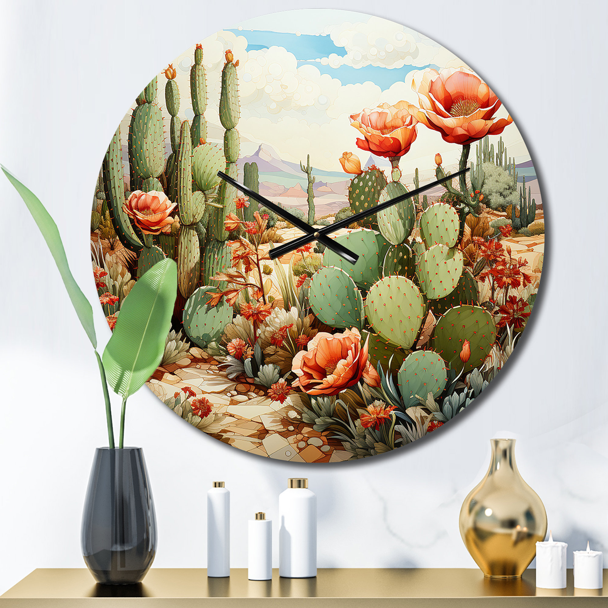 East Urban Home Coral Green Cactus Desert Blooms Pointillism III ...