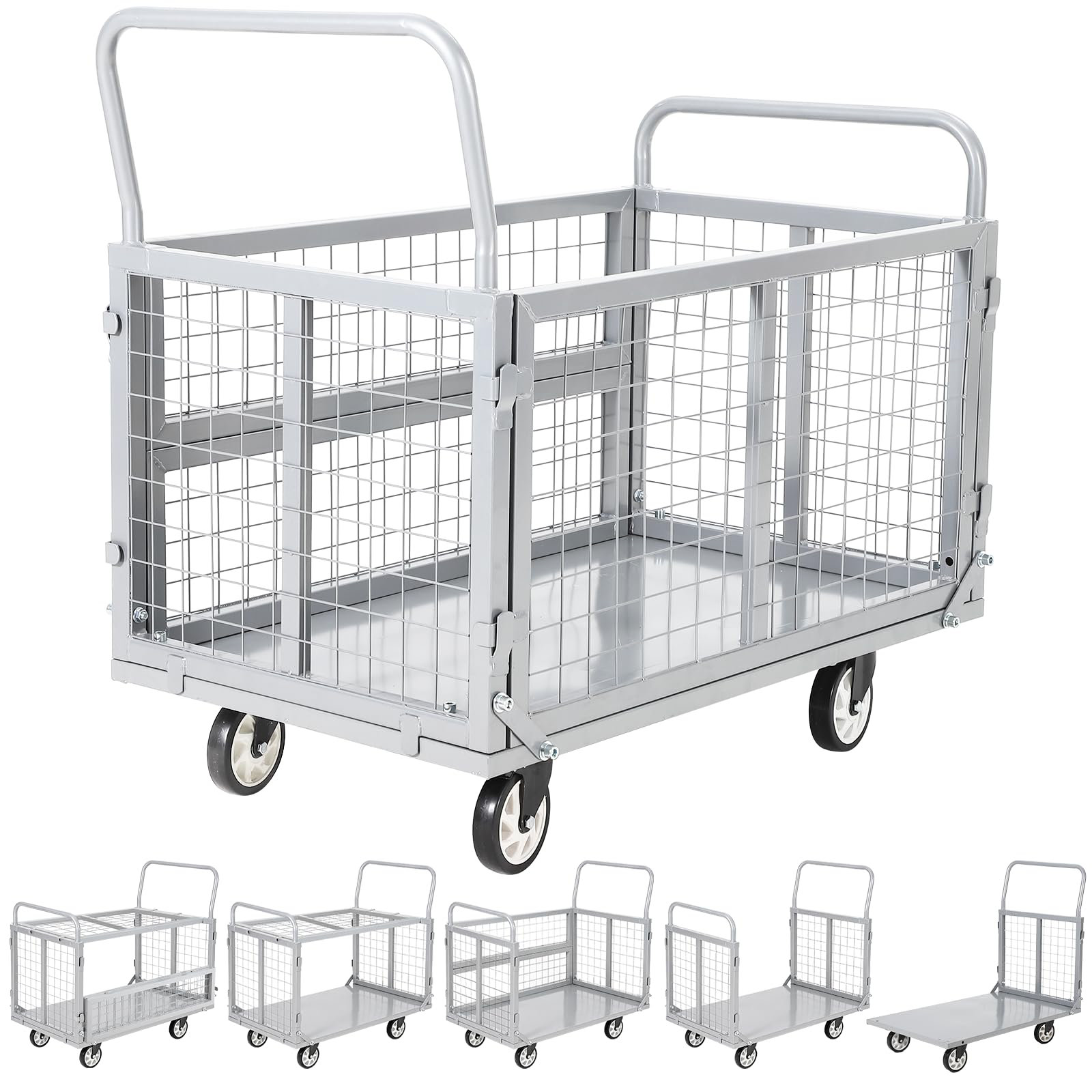 WFX Utility™ Heavy Duty Platform Truck Cart with Cage,39 x 24in Hand ...