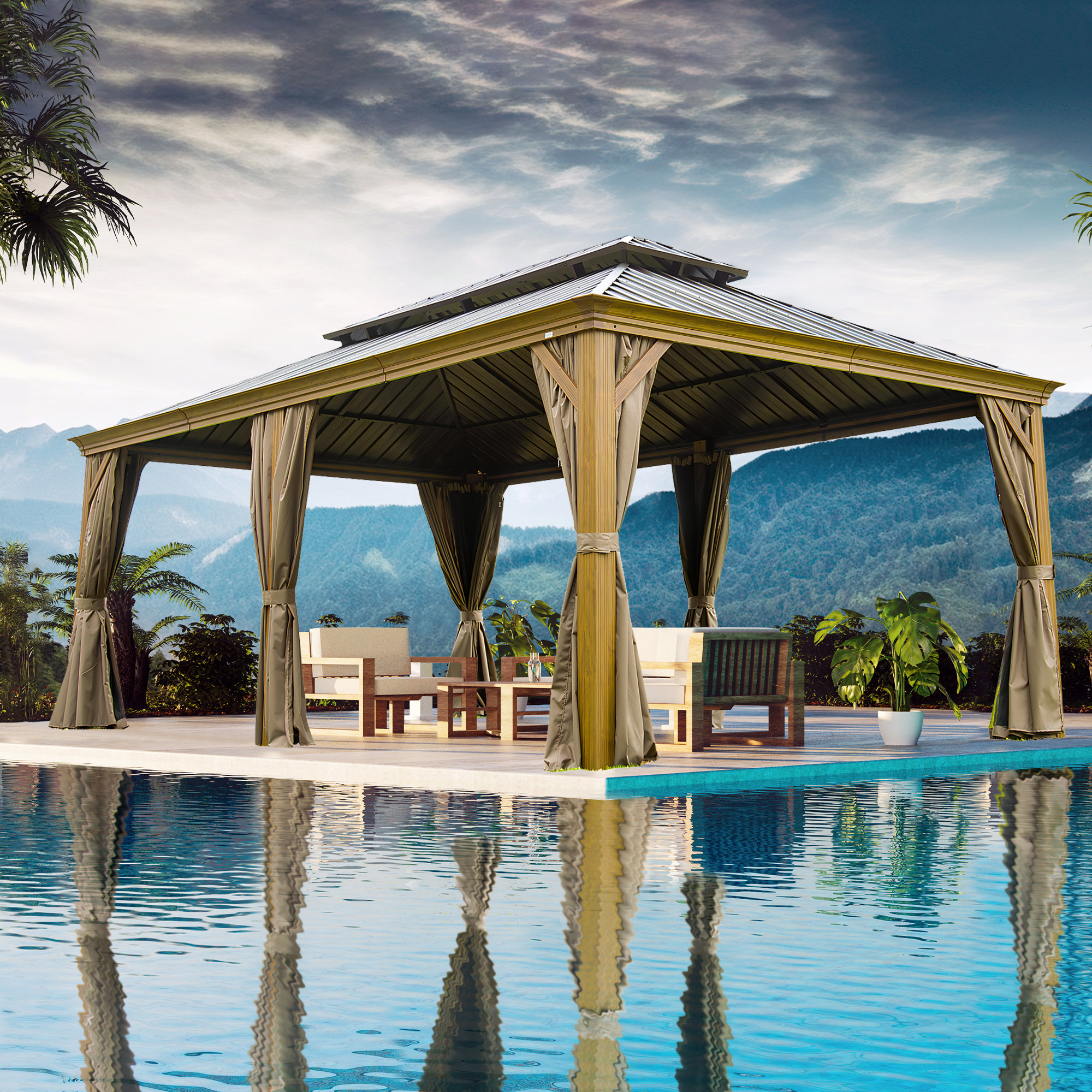 Domi Louvered 14 Ft. D x 20 Ft. W Galvanized Steel Patio Gazebo ...