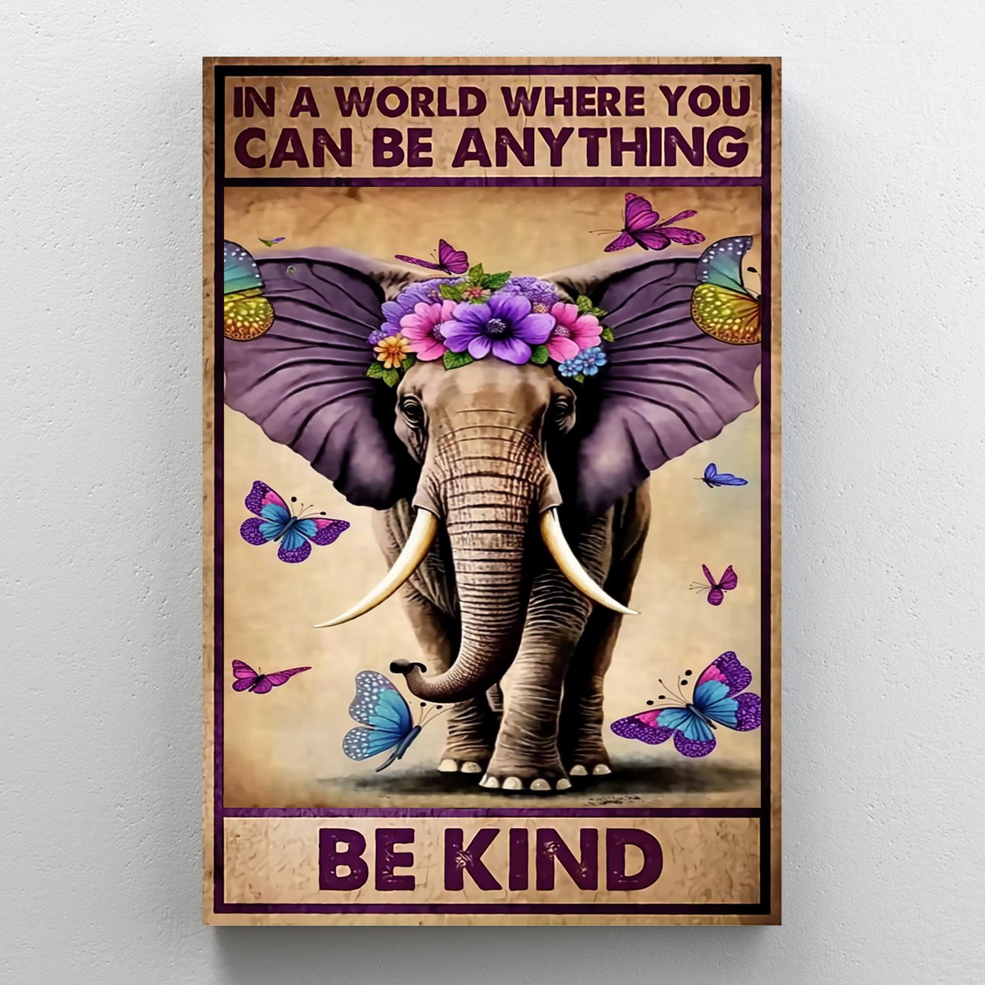 Trinx Purple Elephant Be Kind On Canvas Graphic Art | Wayfair