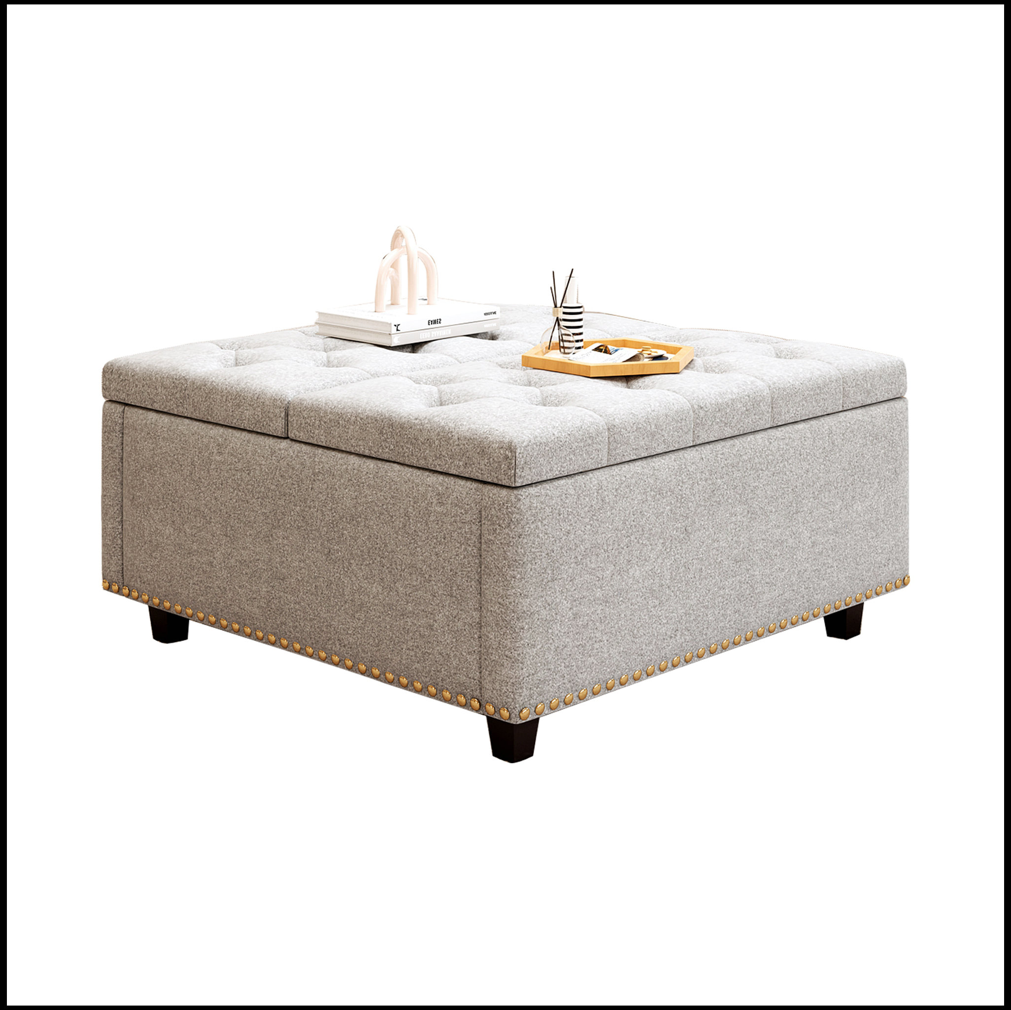 Red Barrel Studio® Large square storage bench, footstool with two ...