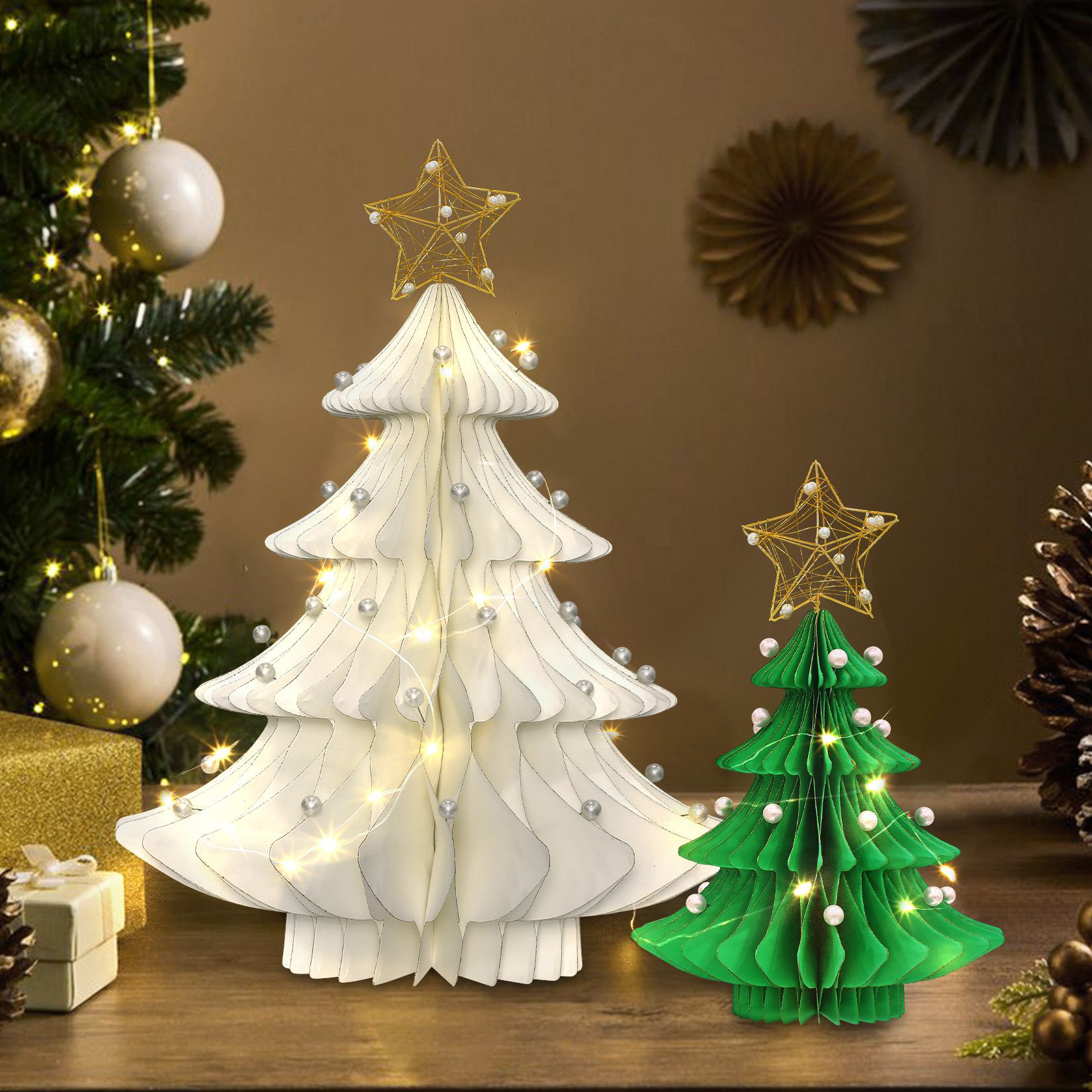 The Holiday Aisle® 2 Pcs Foldable Christmas Tree Set with Accessories ...