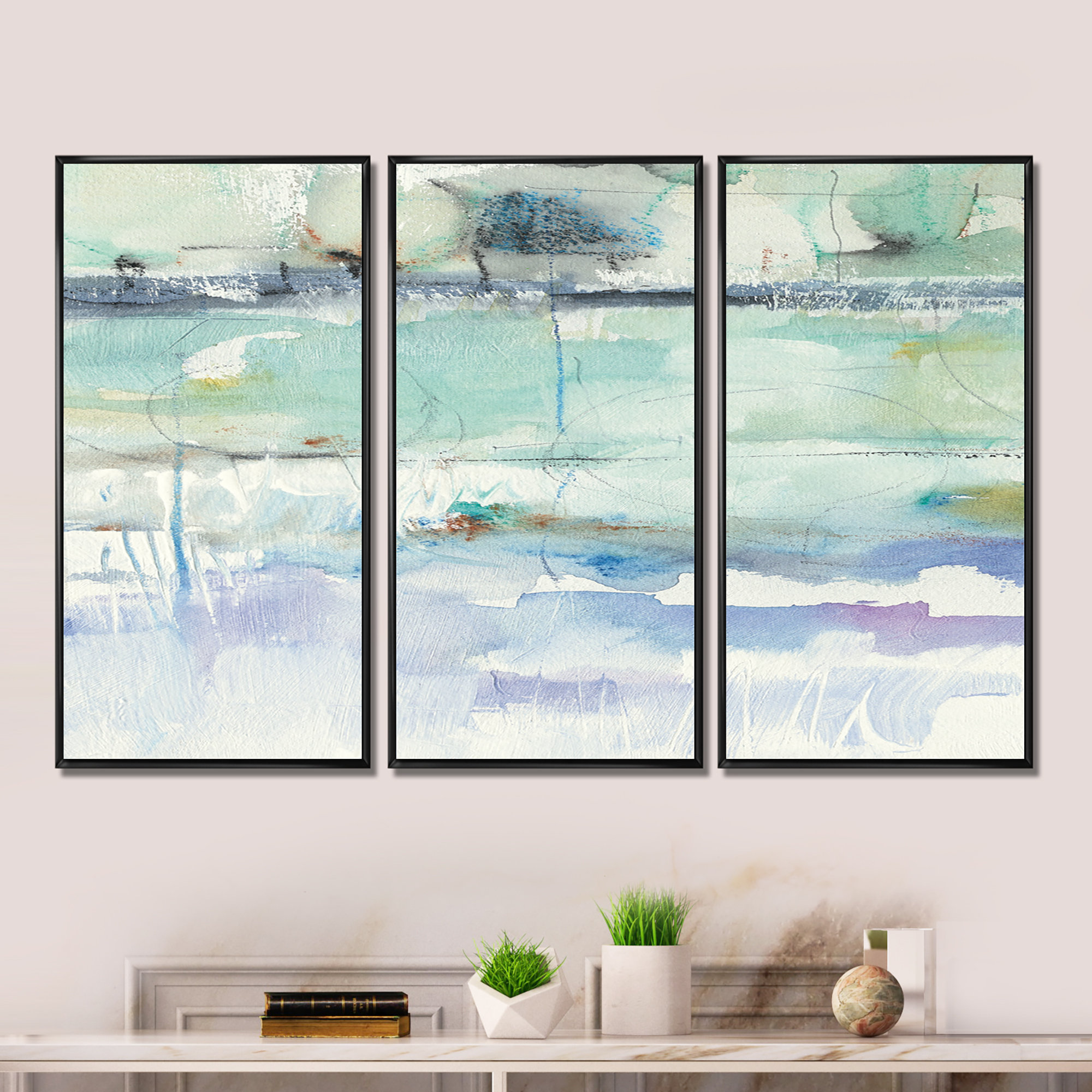 Design Art Blue Abstract Panel II - Modern & Contemporary Framed Canvas ...